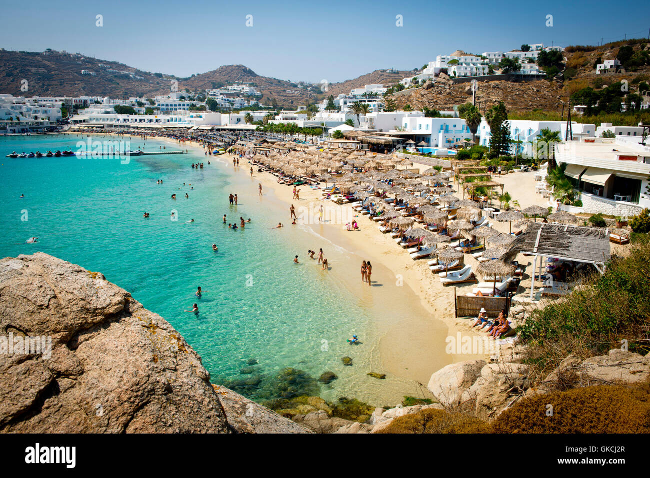 Platis Gialos Beach Mykonos Stockfotografie - Alamy