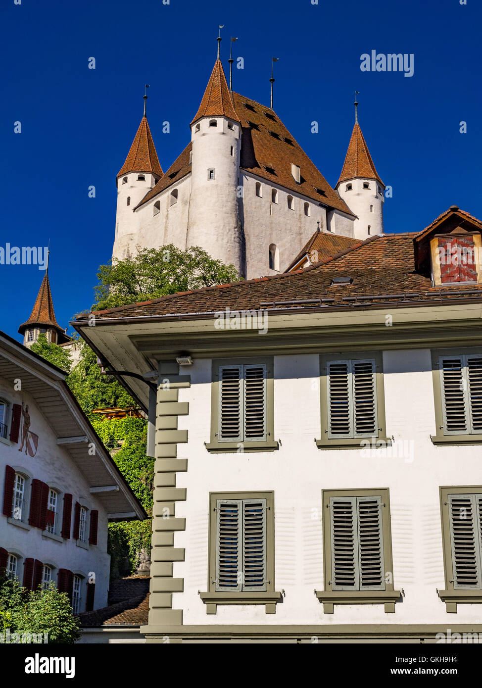 Altstadt in Thun und Schloss Thun, Berner Oberland, Kanton Bern ...