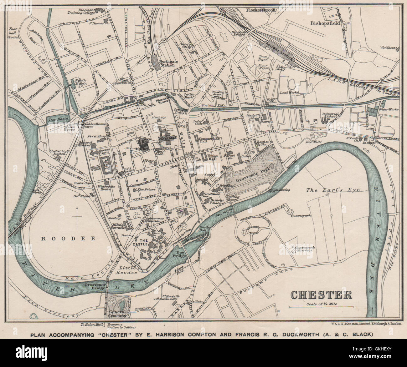CHESTER Stadt Plan. W. & a.k. Johnston, 1910 Antike Landkarte ...