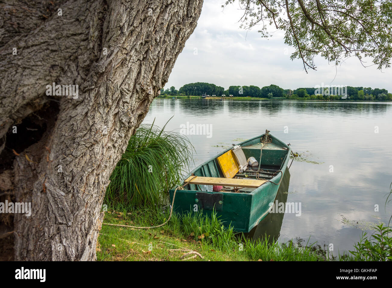 Altes Boot auf dem See von Mantova unter einem Baum Stockfotografie - Alamy