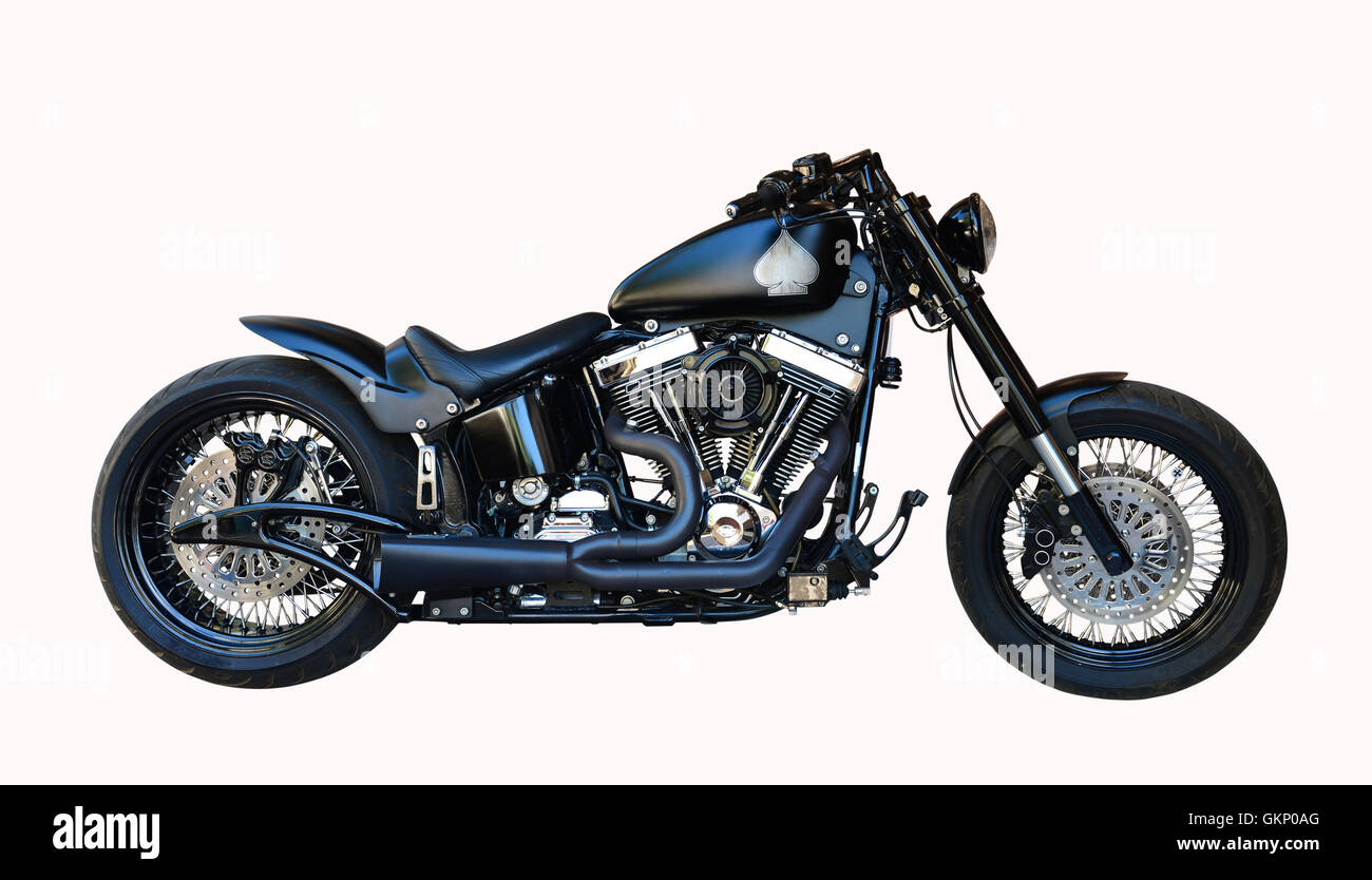 schwarze klassische Chopper Motorrad isoliert auf weiß Stockfotografie ...