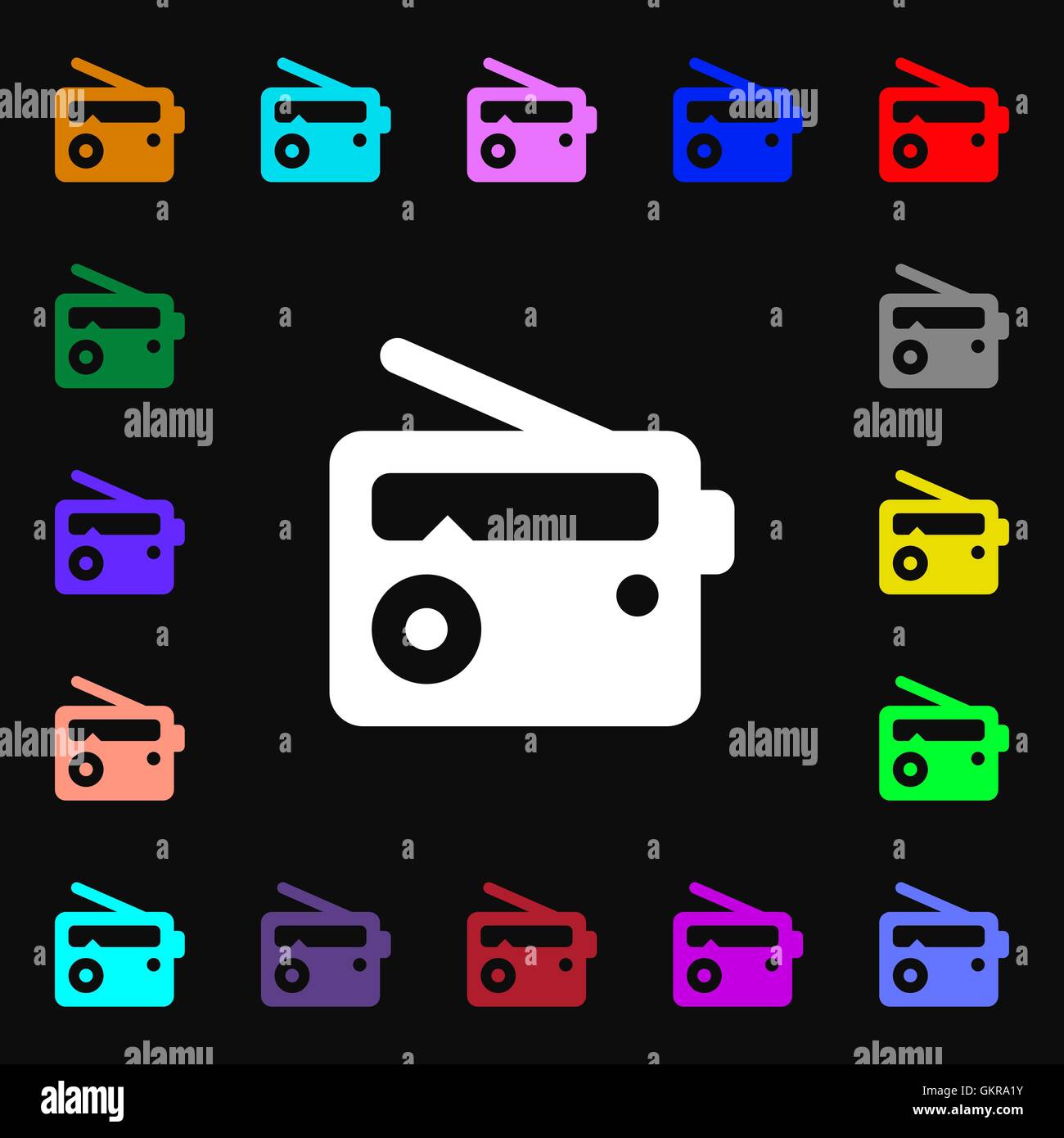 Retro-Radio-Symbol-Zeichen. Viele bunte Symbole für Ihr Design. Vektor ...