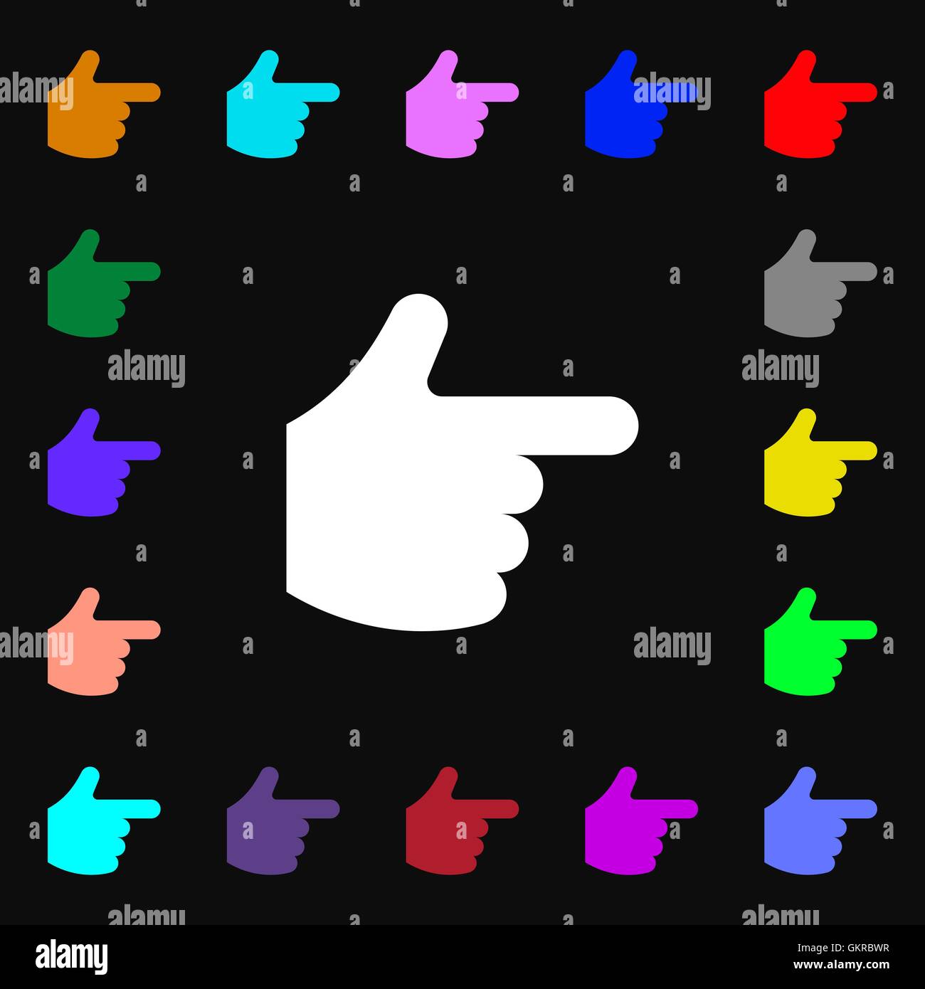 zeigenden Hand Symbol Zeichen. Viele bunte Symbole für Ihr Design ...