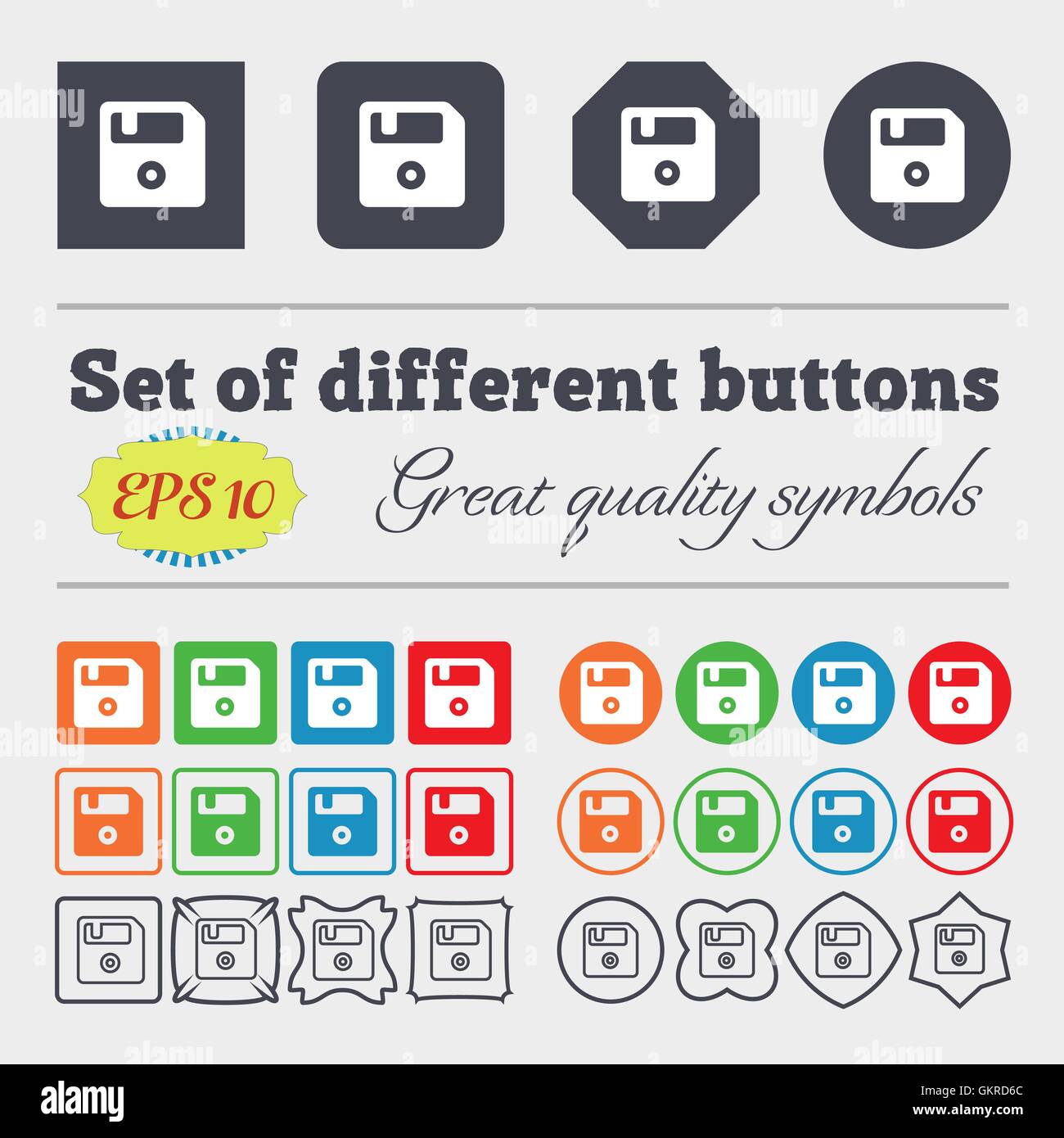Disketten-Symbol Zeichen. Große Reihe von bunten, vielfältigen und ...