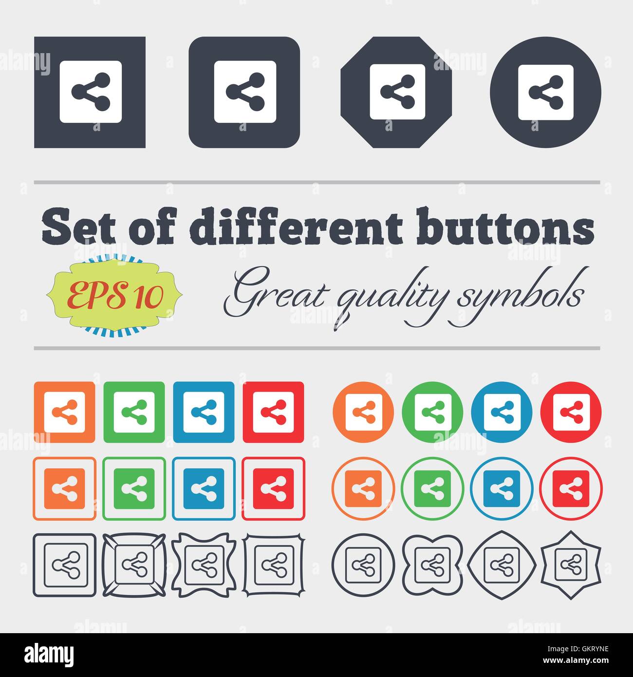 Symbol-Zeichen zu teilen. Große Reihe von bunten, vielfältigen und ...