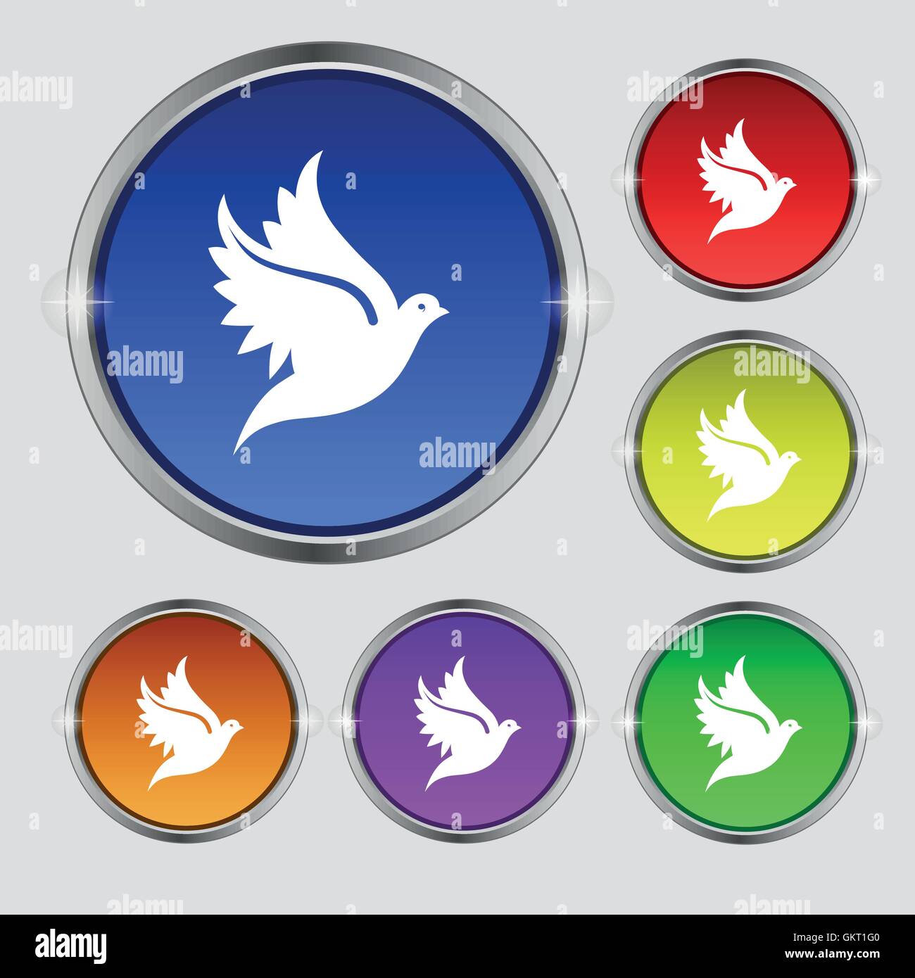 Taube-Symbol Zeichen. Rundes Symbol auf hellen bunten Knöpfen. Vektor ...