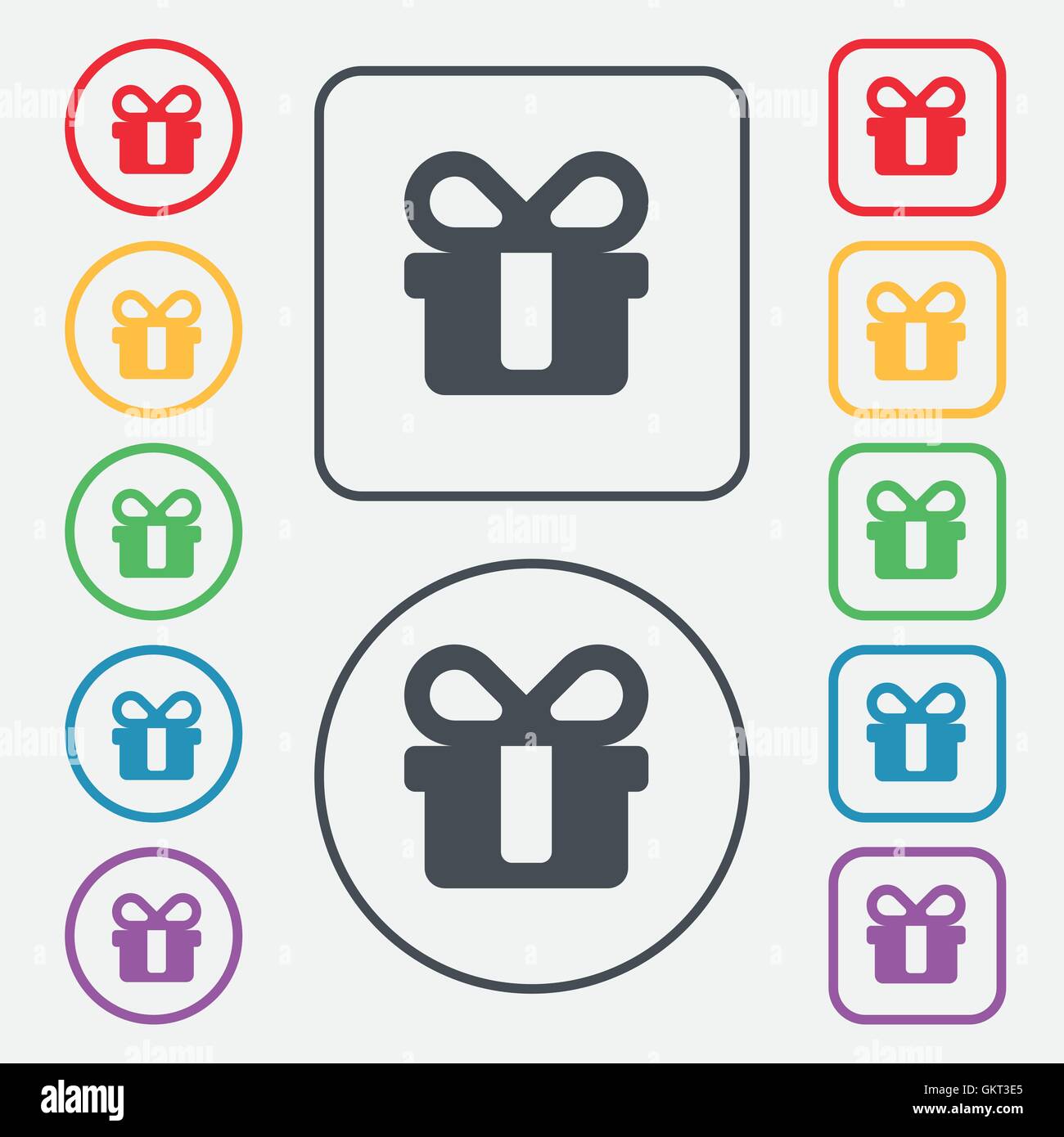 Geschenk-Symbol Zeichen. Symbol auf der Runde und quadratische Tasten ...
