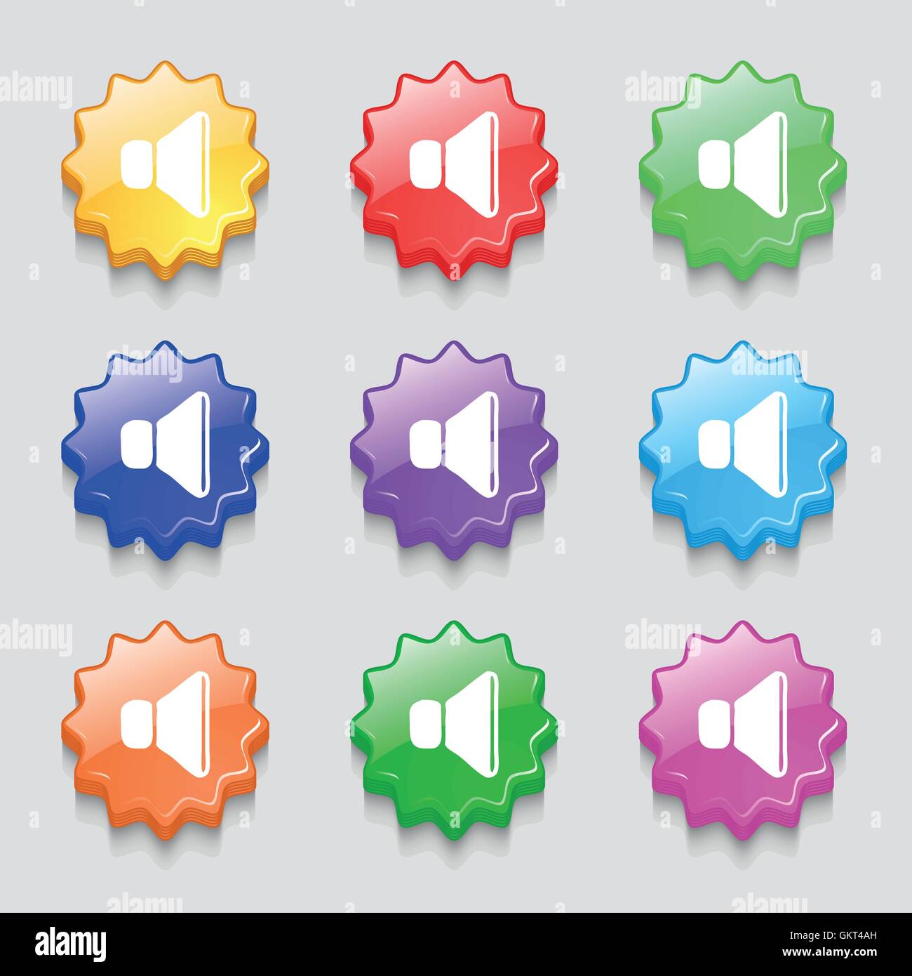 Volume, sound-Symbol Zeichen. Symbol auf neun wellig bunten Knöpfen ...
