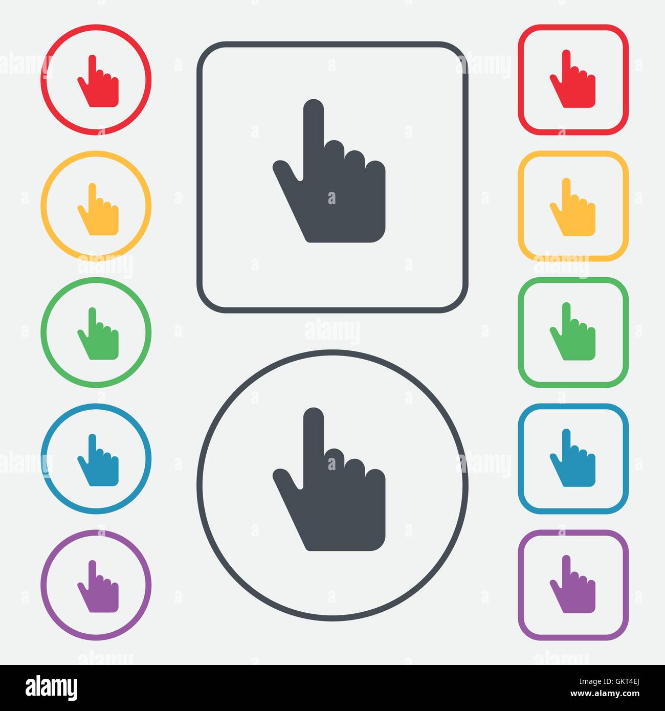 Cursor-Symbol Zeichen. Symbol auf der Runde und quadratische Tasten mit ...
