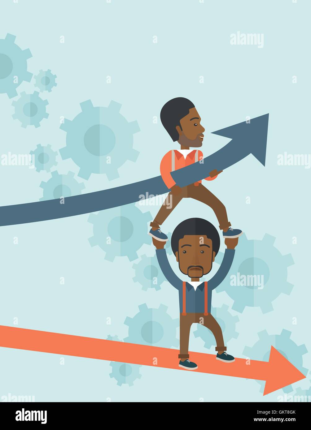 Zwei schwarze Kerl in zwei Pfeile, die rauf und runter Stock ...