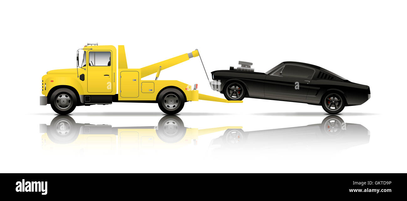 Abschleppen von LKW Abschleppen schwarz Muscle-car Stockfotografie - Alamy