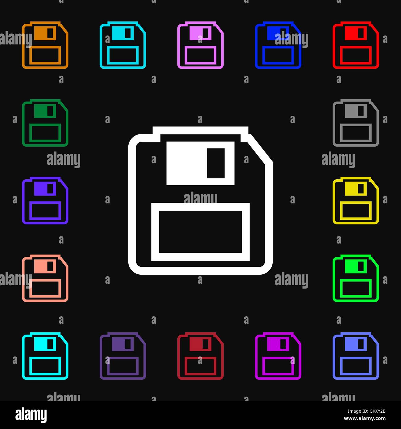 Floppy-Disk-Symbol Zeichen. Viele bunte Symbole für Ihr Design. Vektor ...