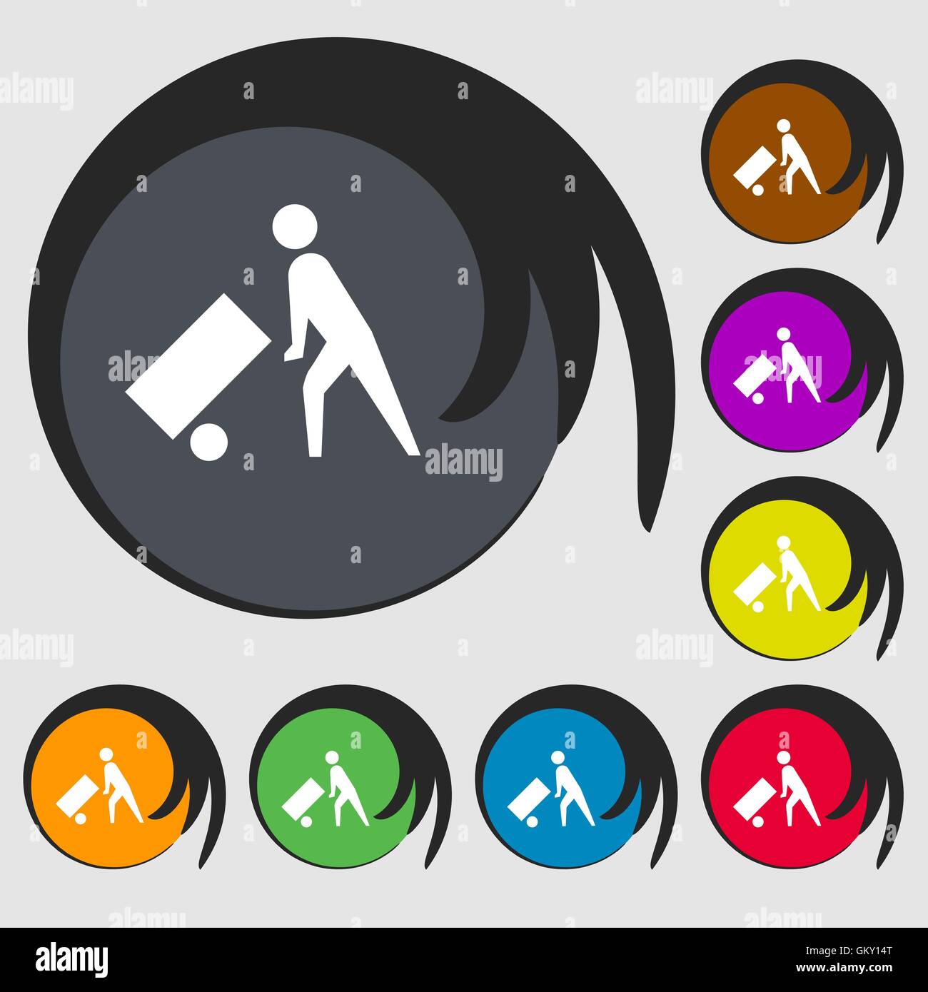 Loader Symbol Zeichen. Symbol auf acht farbigen Tasten. Vektor Stock ...