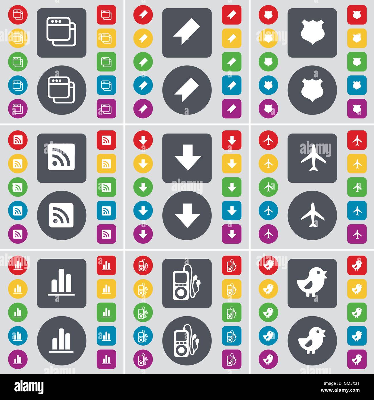 Fenster, Marker, Polizei Abzeichen, RSS, Pfeil nach unten, Flugzeug ...