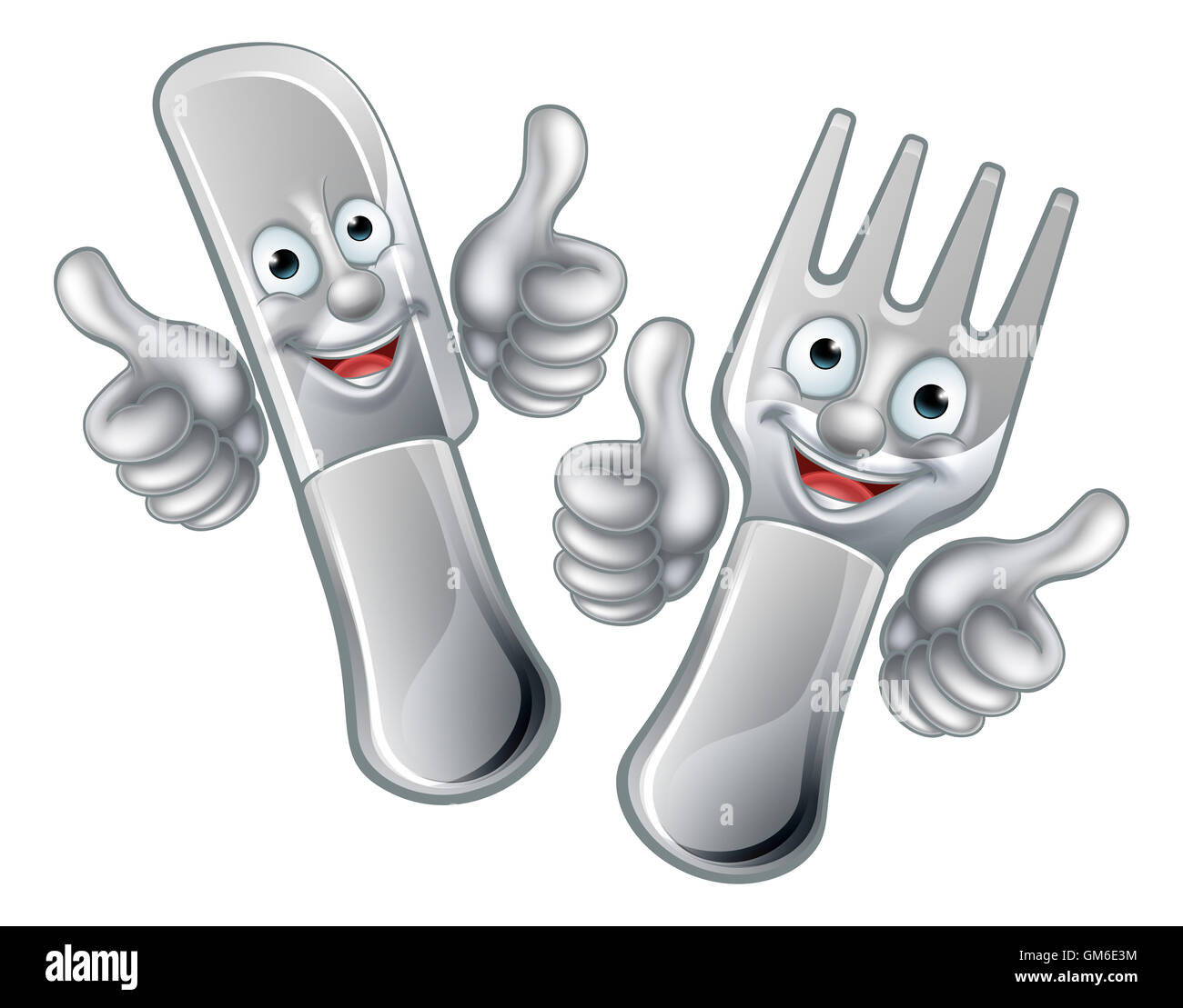Cartoon-Messer und Gabel Besteck Essen Maskottchen Daumen aufgeben ...
