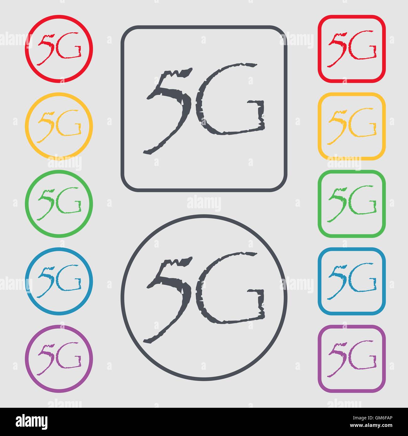 5G Zeichen Symbol. Mobilfunk-Technologie-Symbol. Symbole auf der Runde ...