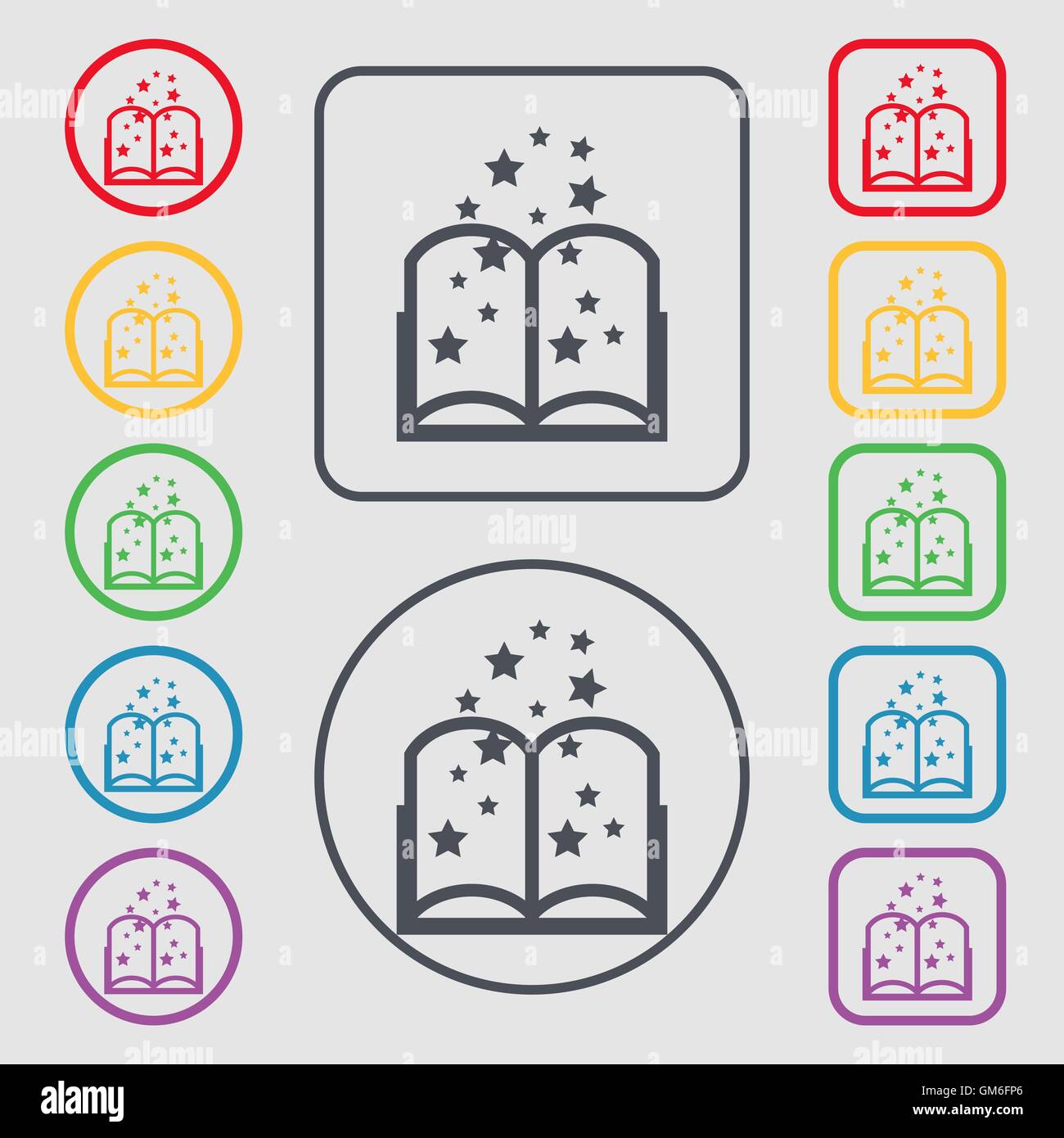 Magische Zeichen Buchsymbol. Offenes Buch Symbol. Symbole auf der Runde ...