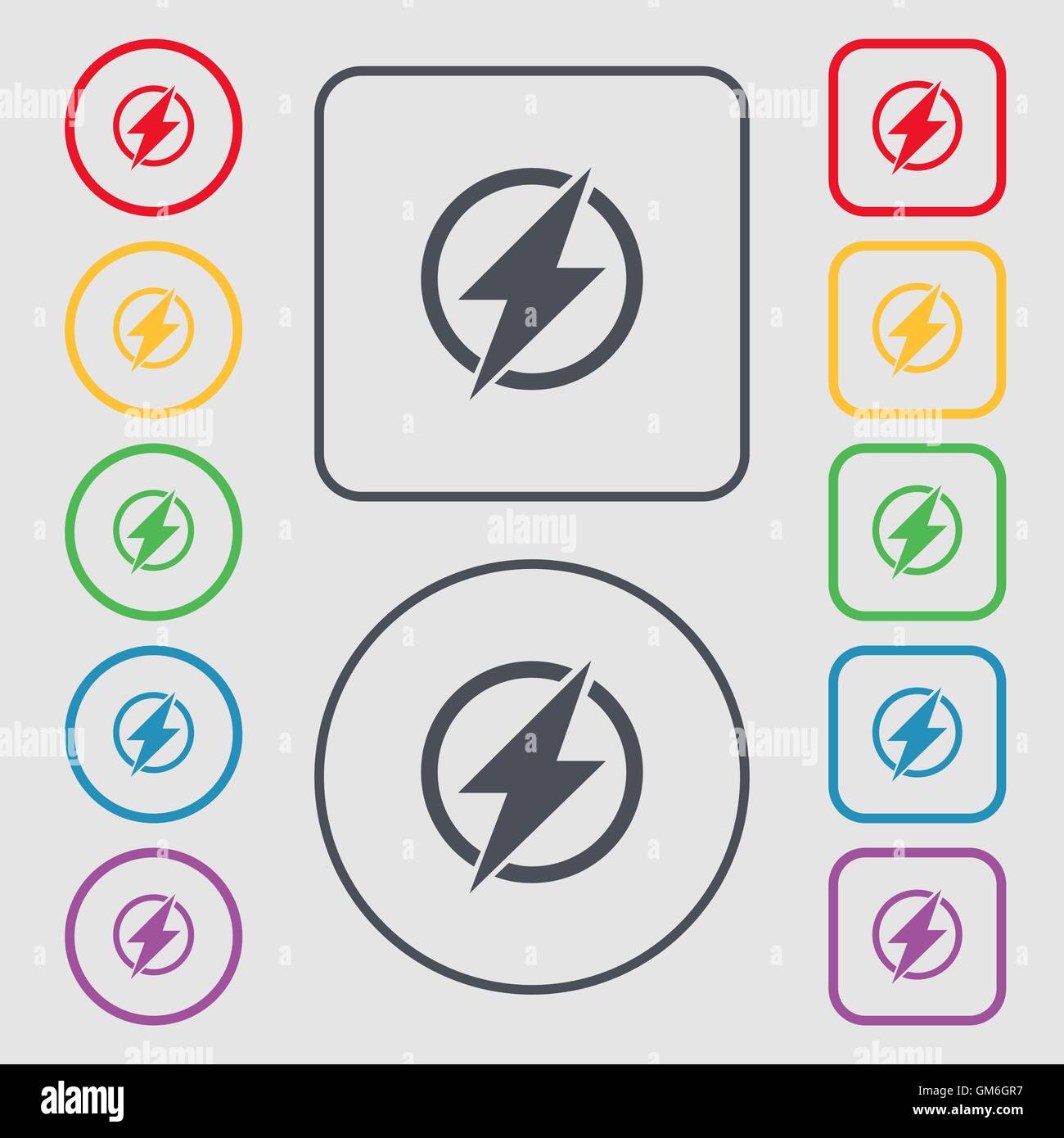 Foto Flash-Schild-Symbol. Blitz-Symbol. Symbole auf der Runde und Platz ...