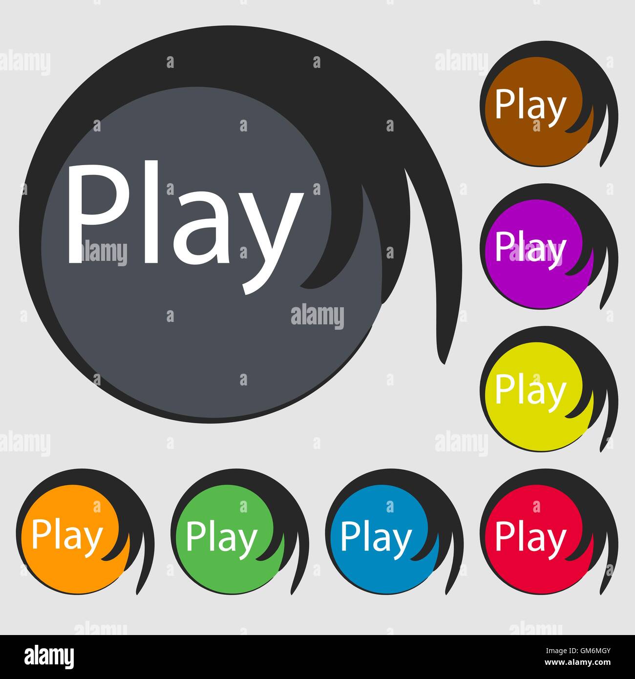 Play-Zeichen-Symbol. Symbol. Symbole auf acht farbigen Tasten. Vektor ...