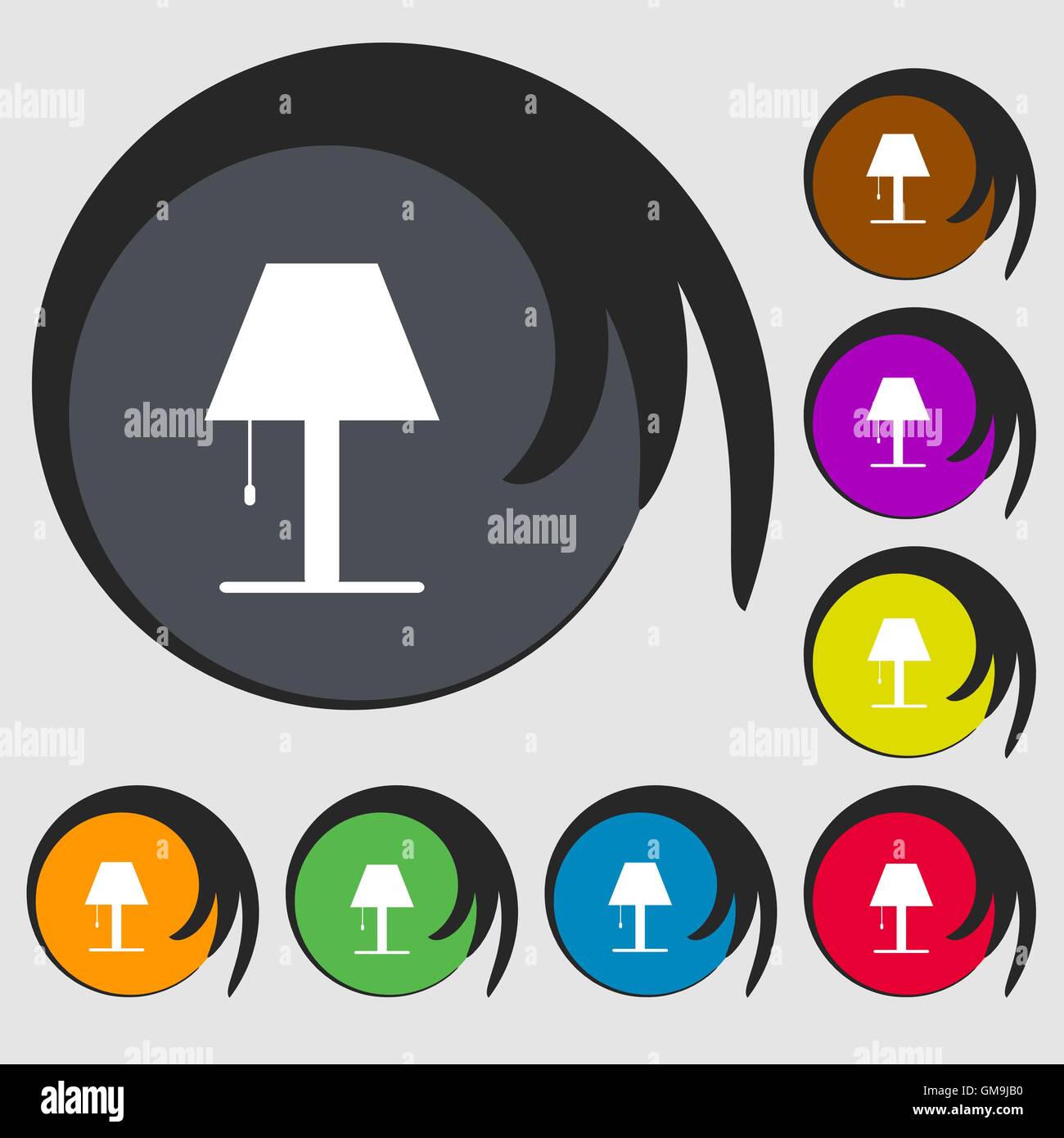 Lampe-Symbol Zeichen. Symbole auf acht farbigen Tasten. Vektor Stock ...