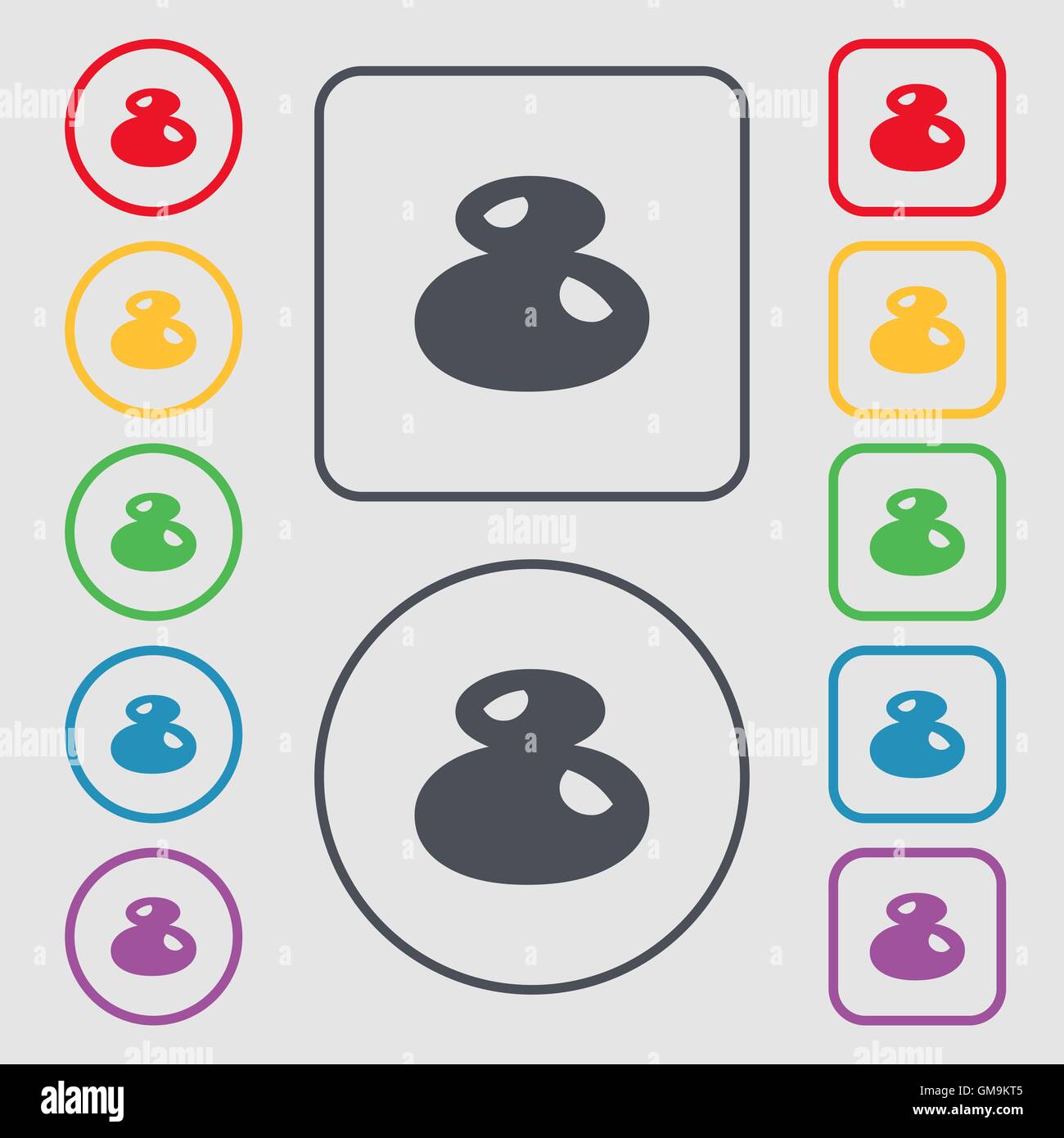 Nummer acht Symbol Zeichen. Symbole auf der Runde und Platz-Tasten mit ...