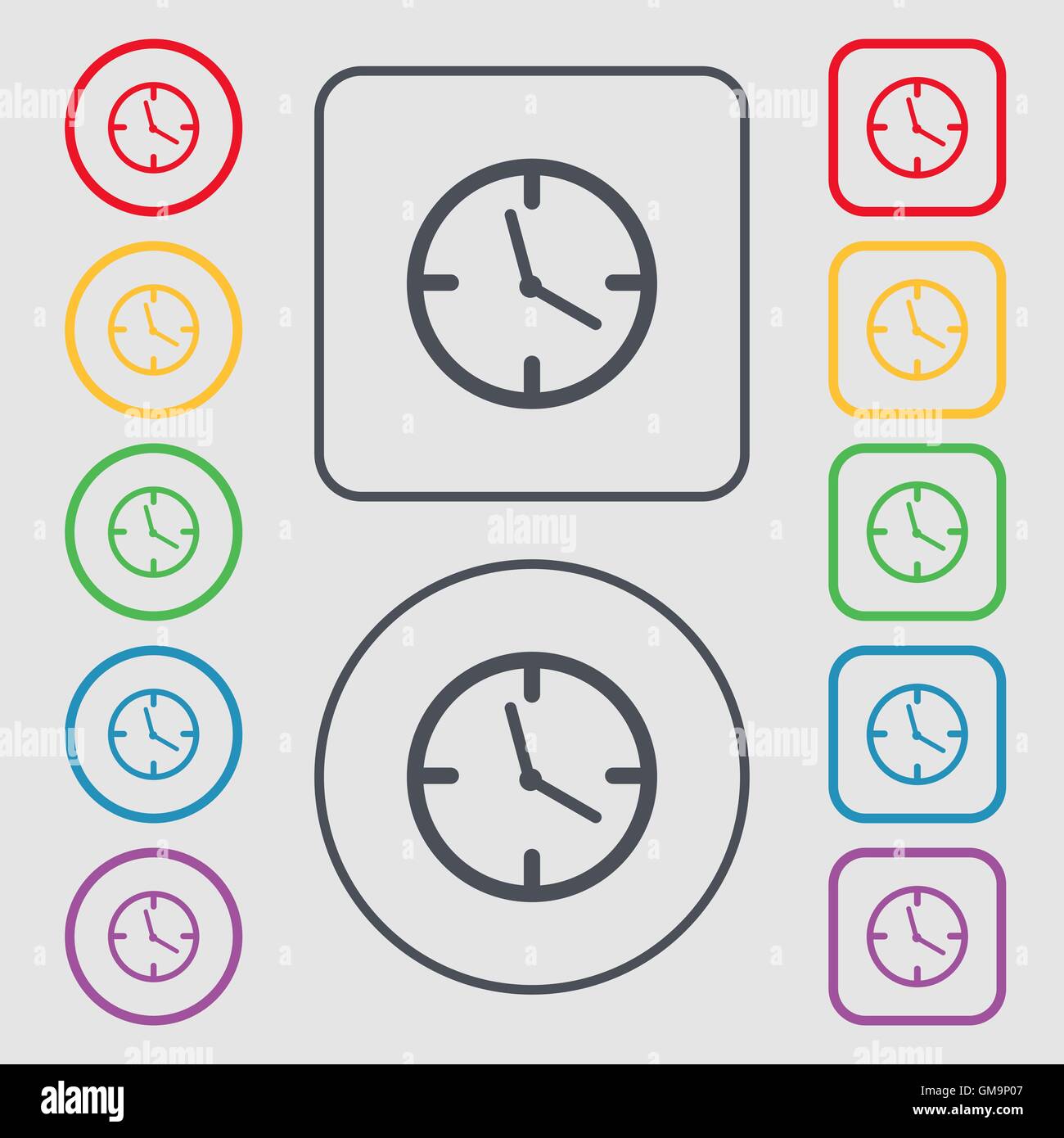 Uhr-Zeit-Zeichen-Symbol. Mechanische Uhr Symbol. Symbole auf der Runde ...