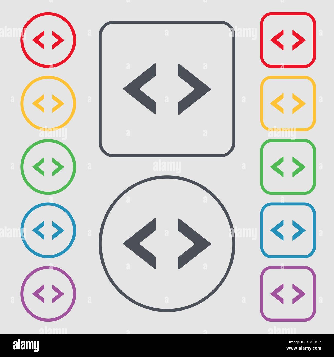 Code-Zeichen-Symbol. Programmierer-Symbol. Symbole auf der Runde und ...