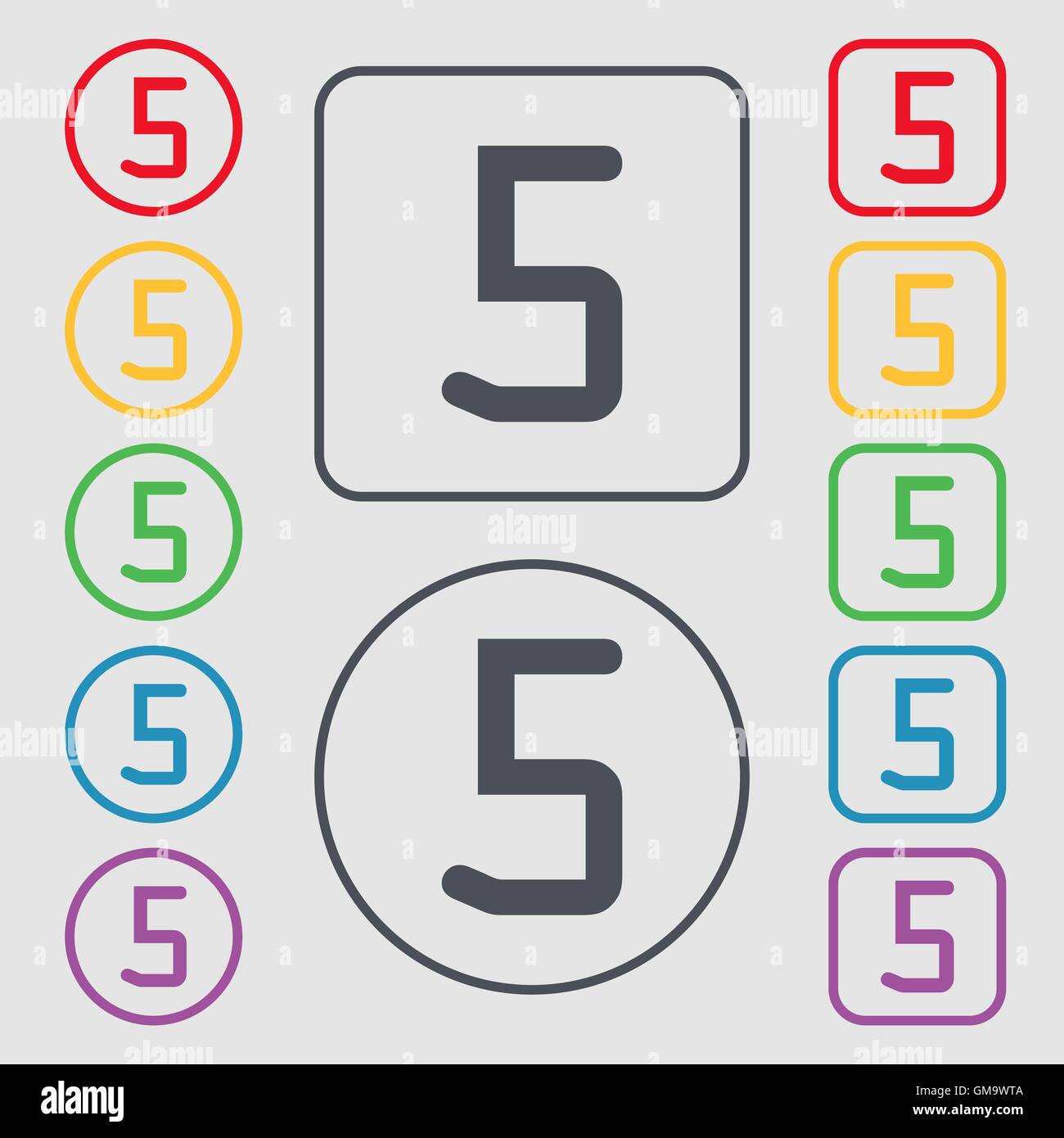 Nummer fünf Symbol Zeichen. Symbole auf der Runde und Platz-Tasten mit ...