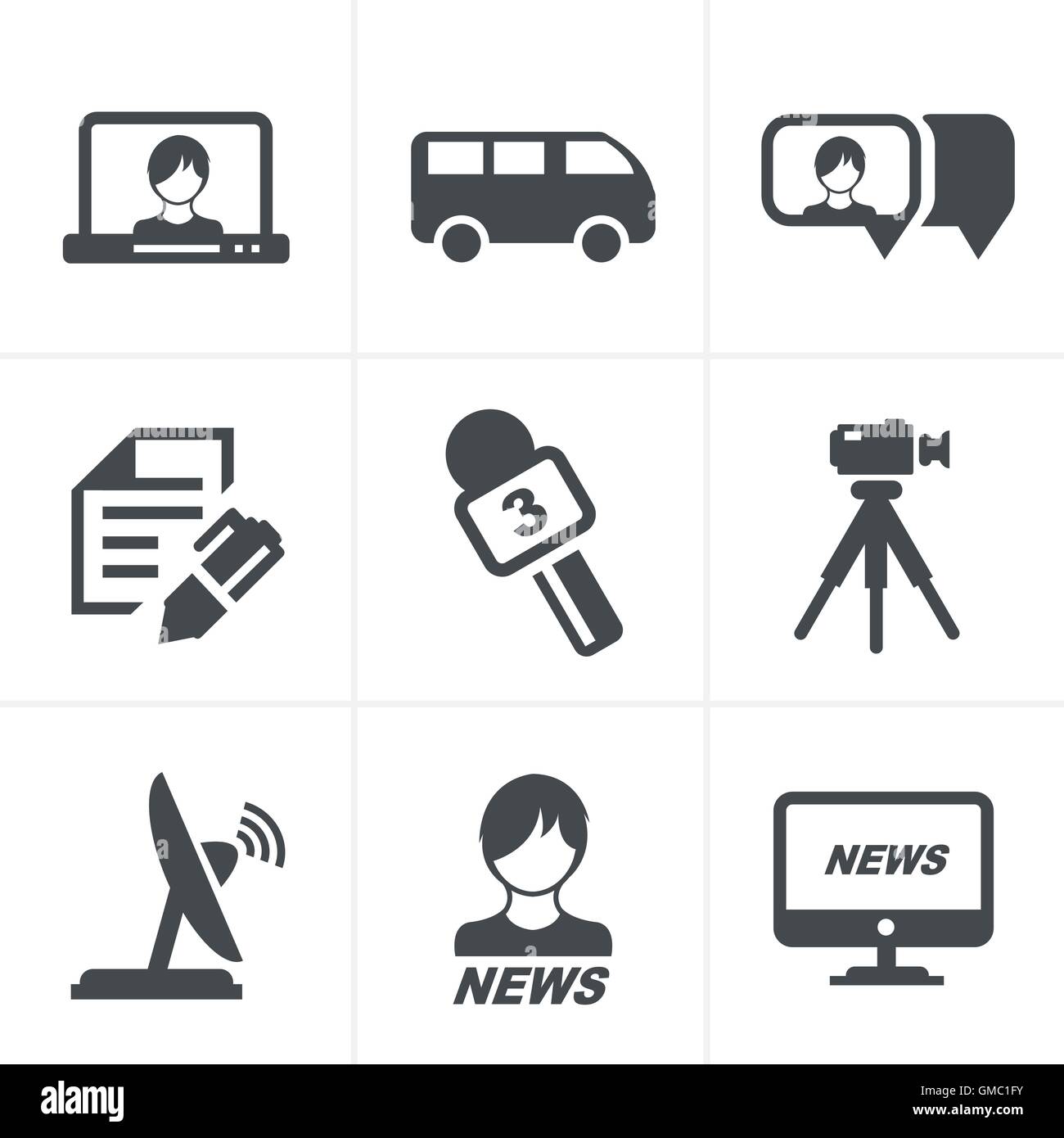 News Reporter Symbole festgelegt Stock-Vektorgrafik - Alamy