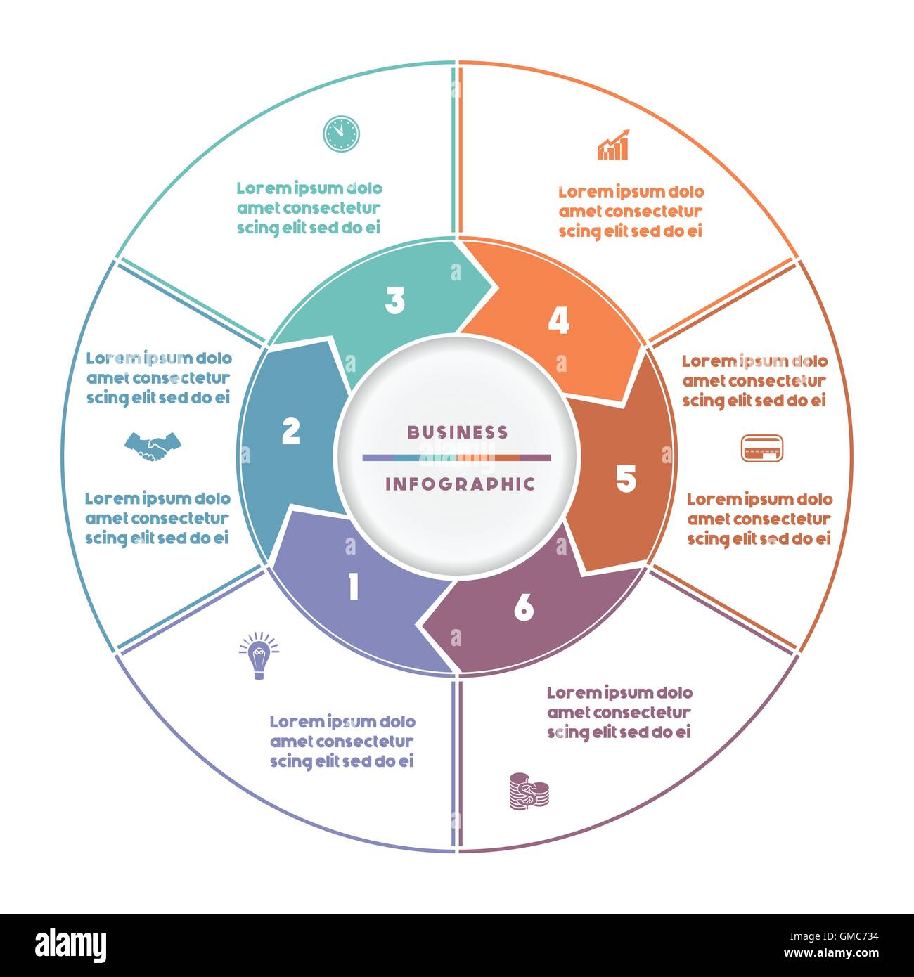 Infografik nummeriert sechs Position Bereich Diagramm Ring Chart ...