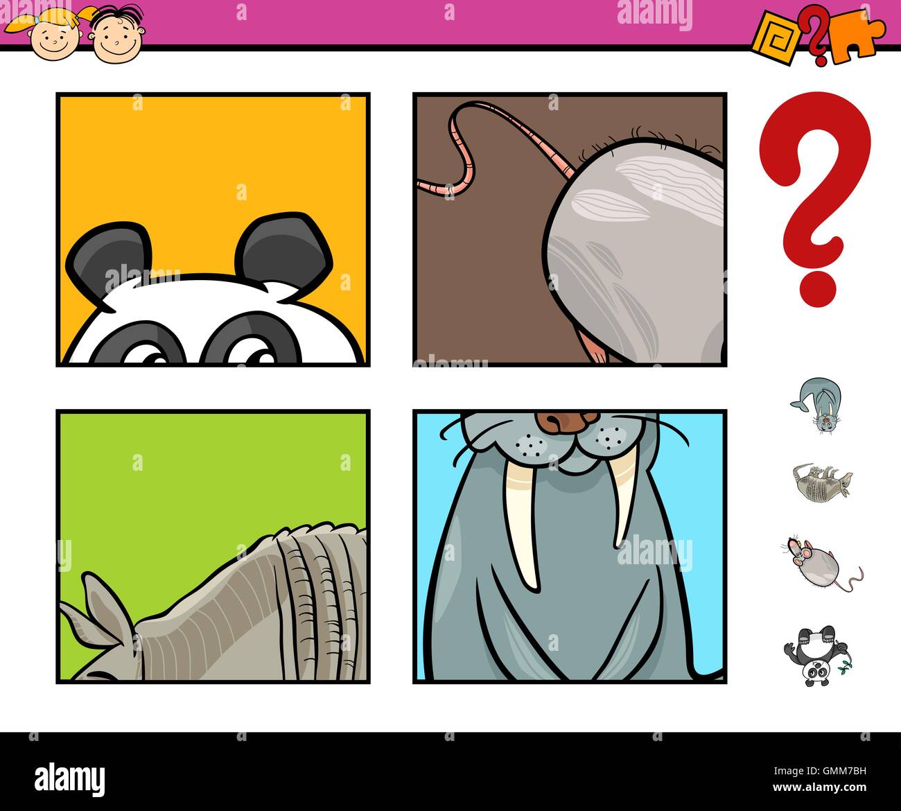 Cartoon-Illustration der Lernaktivität Aufgabe erraten, Tiere für ... Cartoon-Illustration der Lernaktivität Aufgabe erraten, Tiere für ...