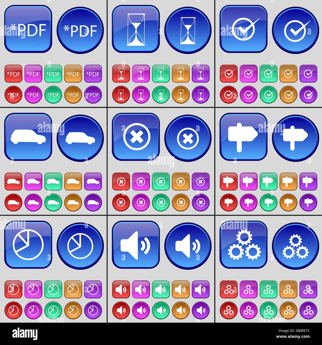 PDF, Sanduhr, Tick, Auto, Stop, Wegweiser, Diagramm, Sound, Getriebe ...