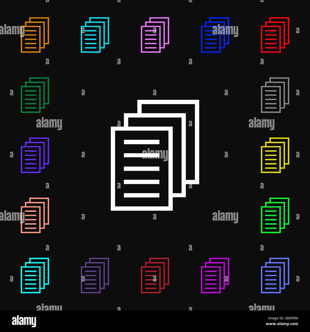 Kopieren Sie Datei, duplizieren Sie Dokument-Symbol Zeichen. Viele bunte Symbole für Ihr Design ...