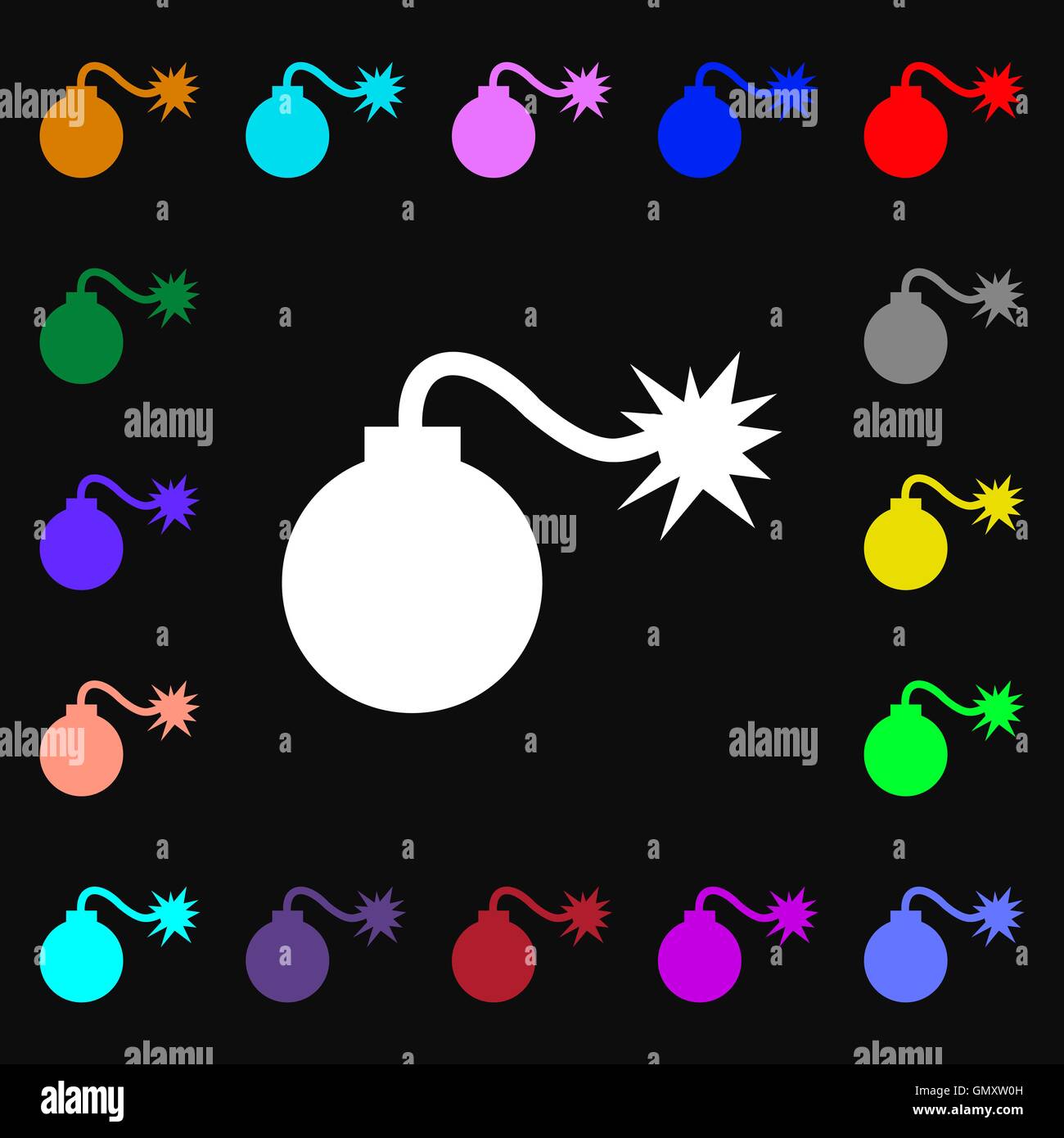 Bombe Symbol Zeichen. Viele bunte Symbole für Ihr Design. Vektor Stock ...
