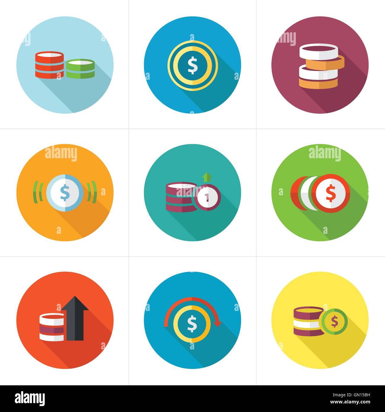 Münzen-Symbole Design flach Stock-Vektorgrafik - Alamy