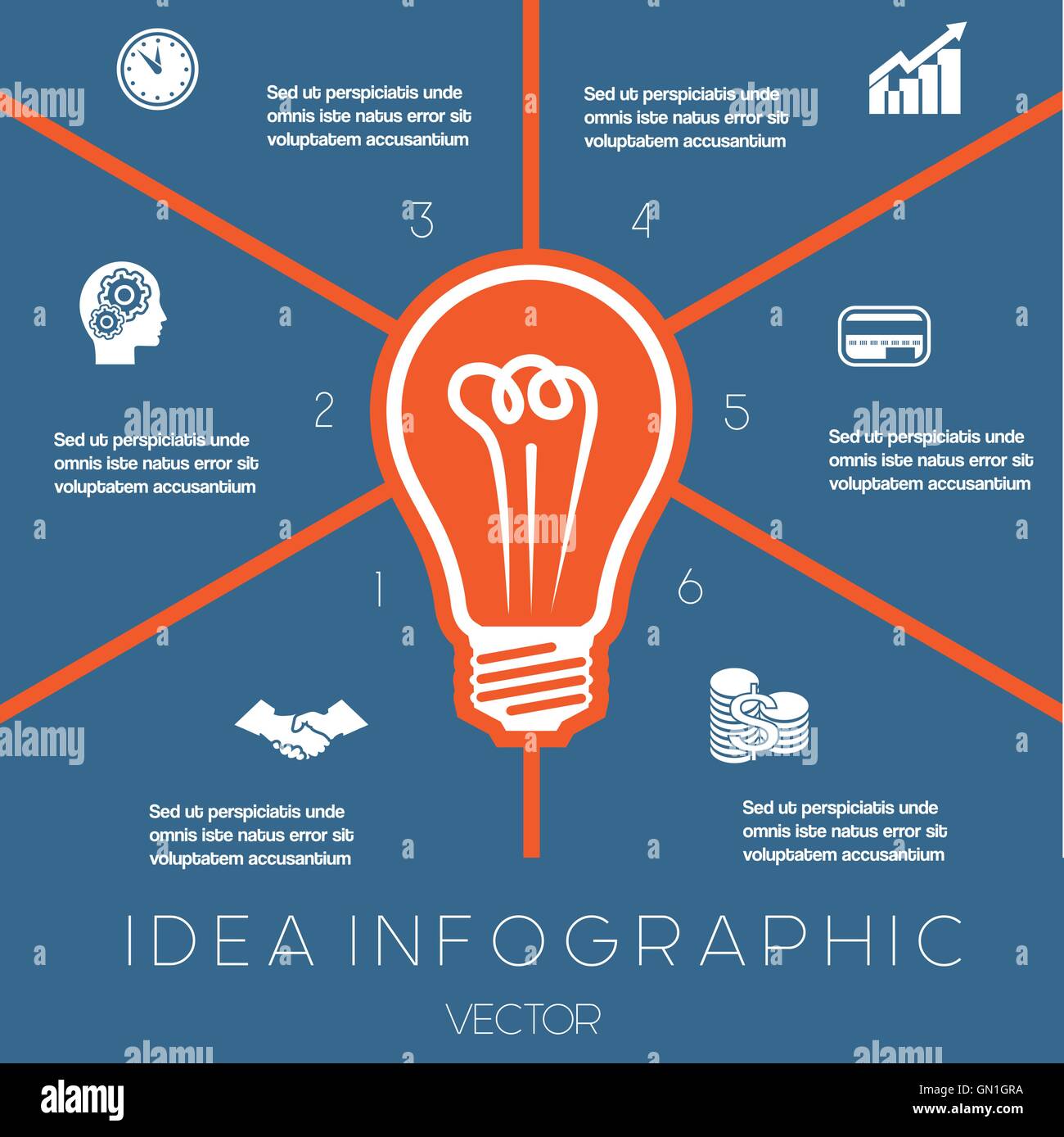 Idee-Business-Konzept. Glühbirne Infografiken Vorlage auf sechs ...