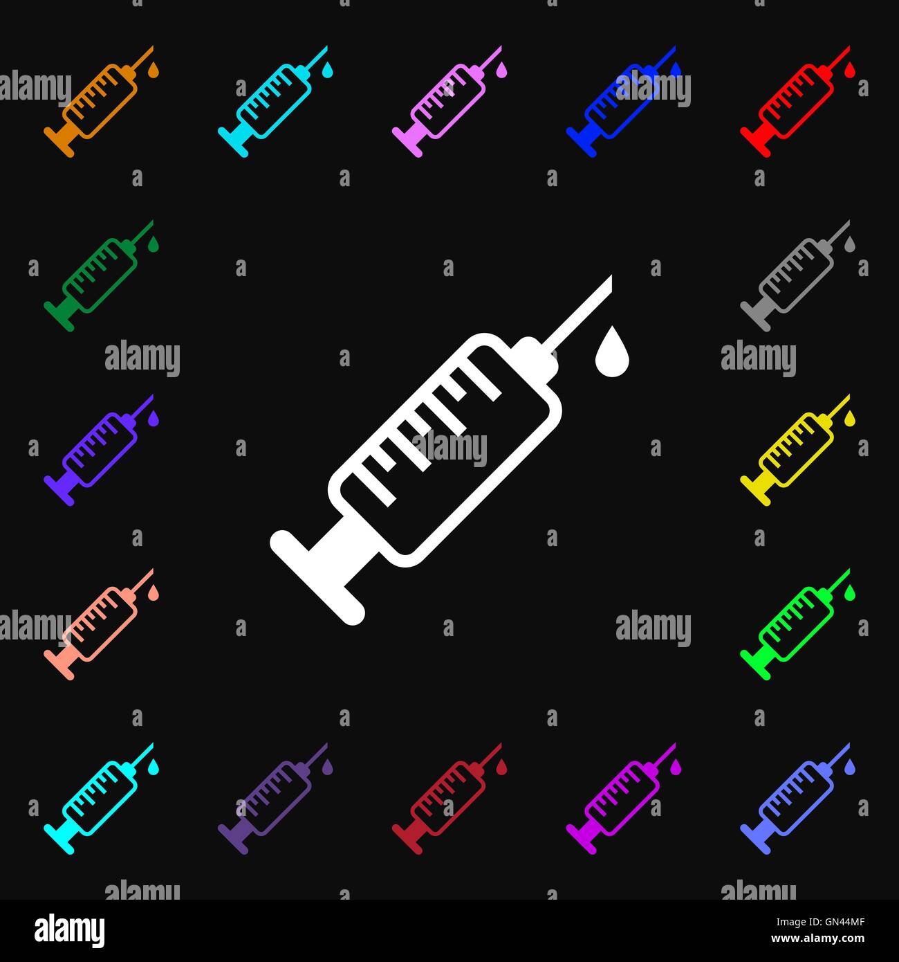 Spritze Symbol Zeichen. Viele bunte Symbole für Ihr Design. Vektor ...
