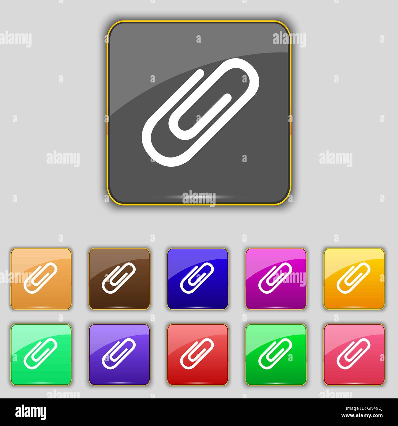 Büroklammer-Symbol Zeichen. Set mit elf farbigen Buttons für Ihre ...