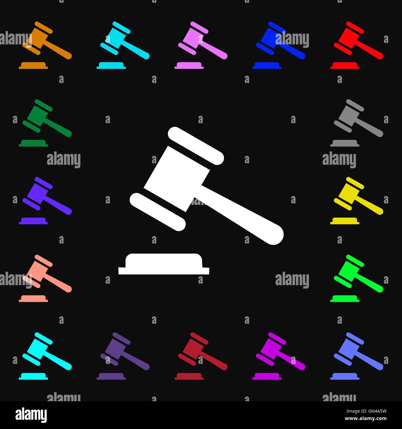 Richter oder Auktion Hammer Symbol Zeichen. Viele bunte Symbole für Ihr ...