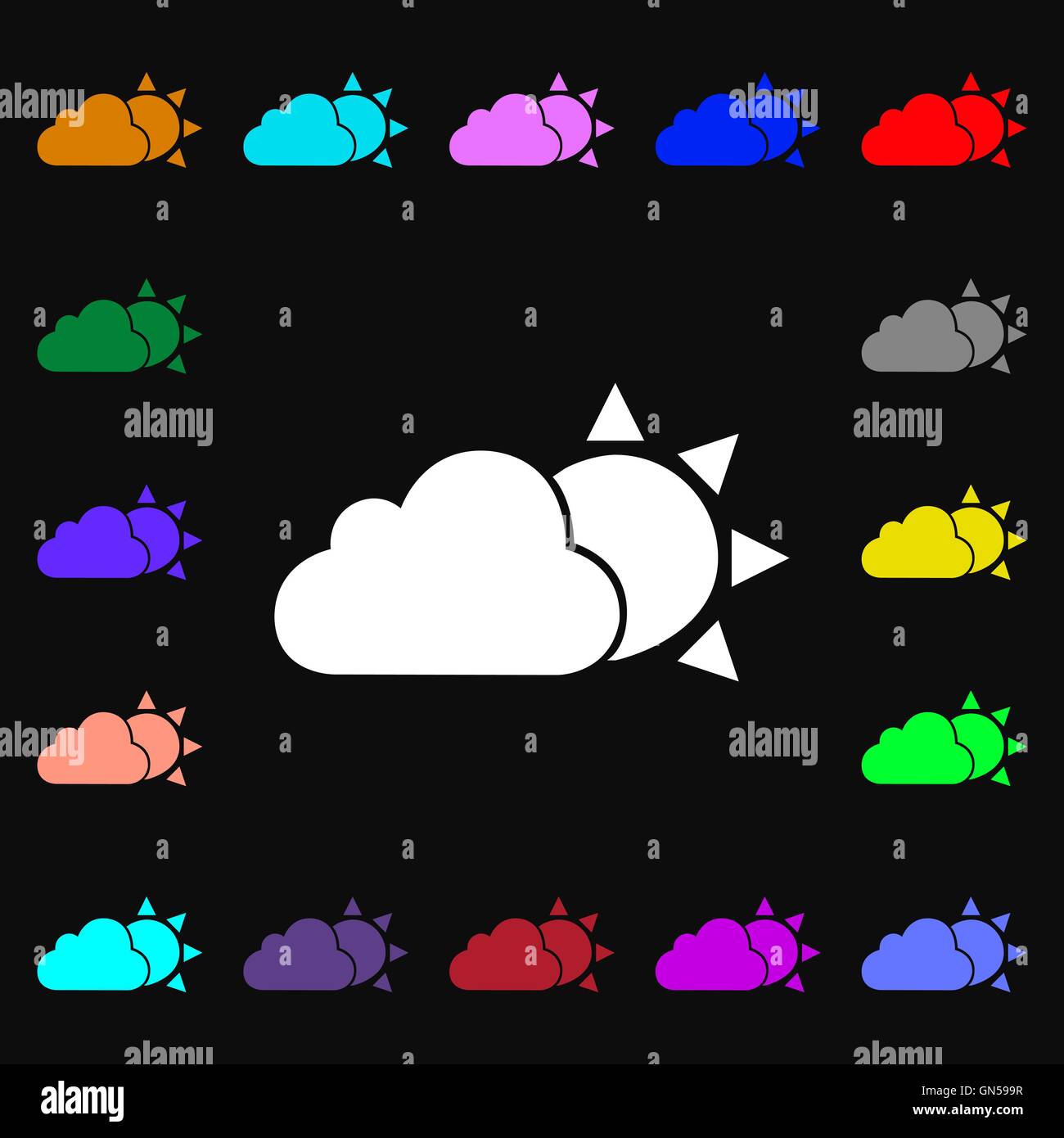 Wetter-Symbol Zeichen. Viele bunte Symbole für Ihr Design. Vektor Stock ...