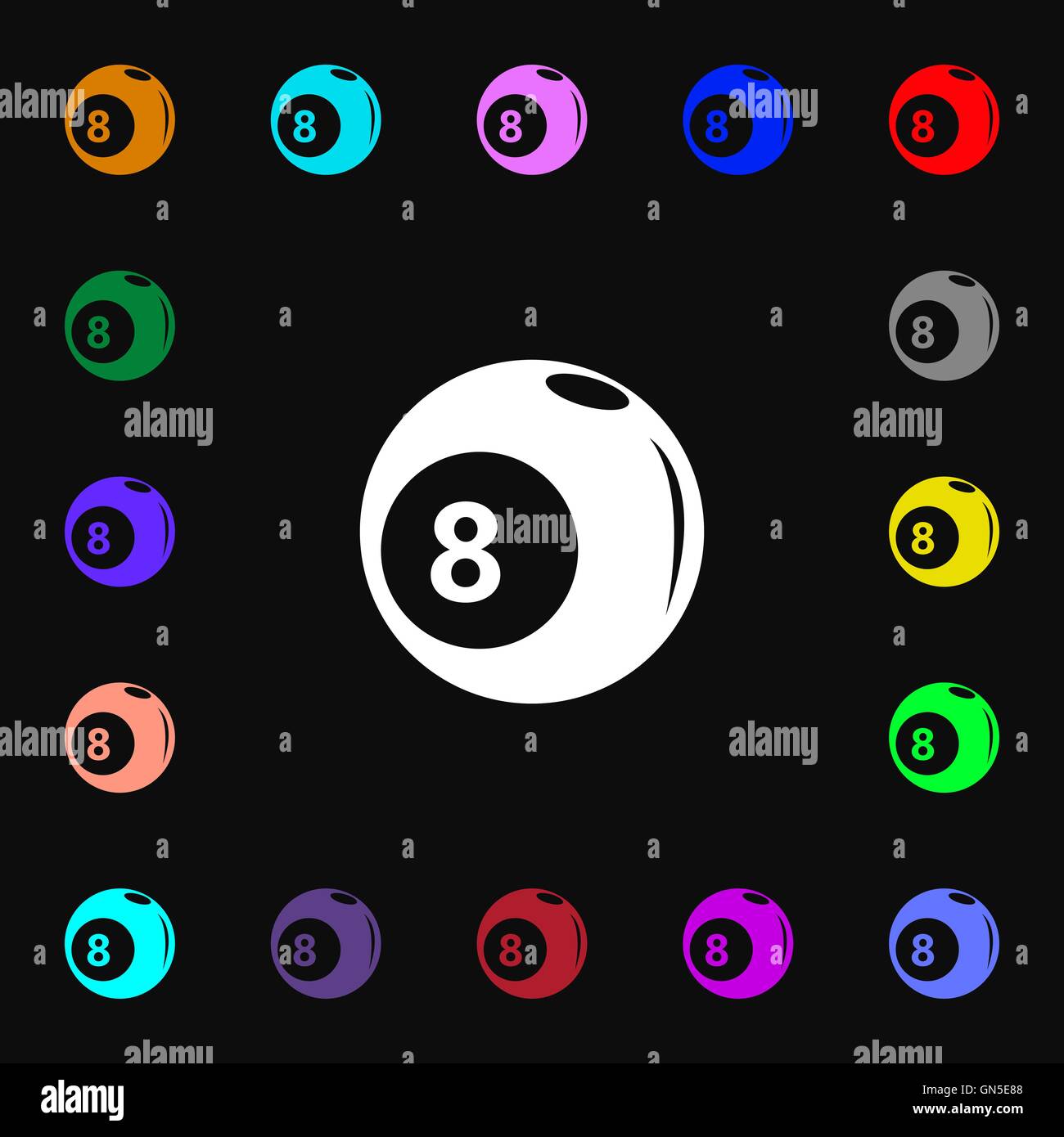 Billard-Symbol Zeichen. Viele bunte Symbole für Ihr Design. Vektor ...