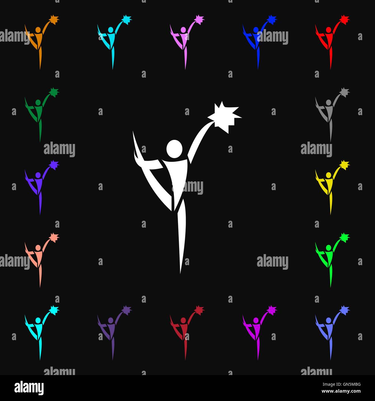 Cheerleader-Symbol Zeichen. Viele bunte Symbole für Ihr Design. Vektor ...