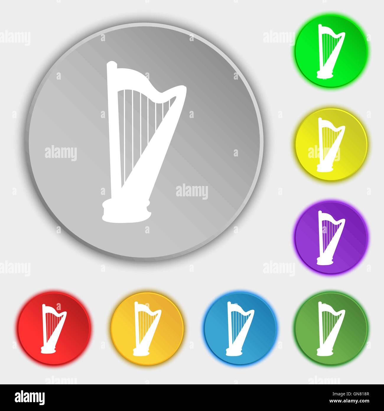 Harfe-Symbol Zeichen. Symbol auf acht flache Schaltflächen. Vektor ...