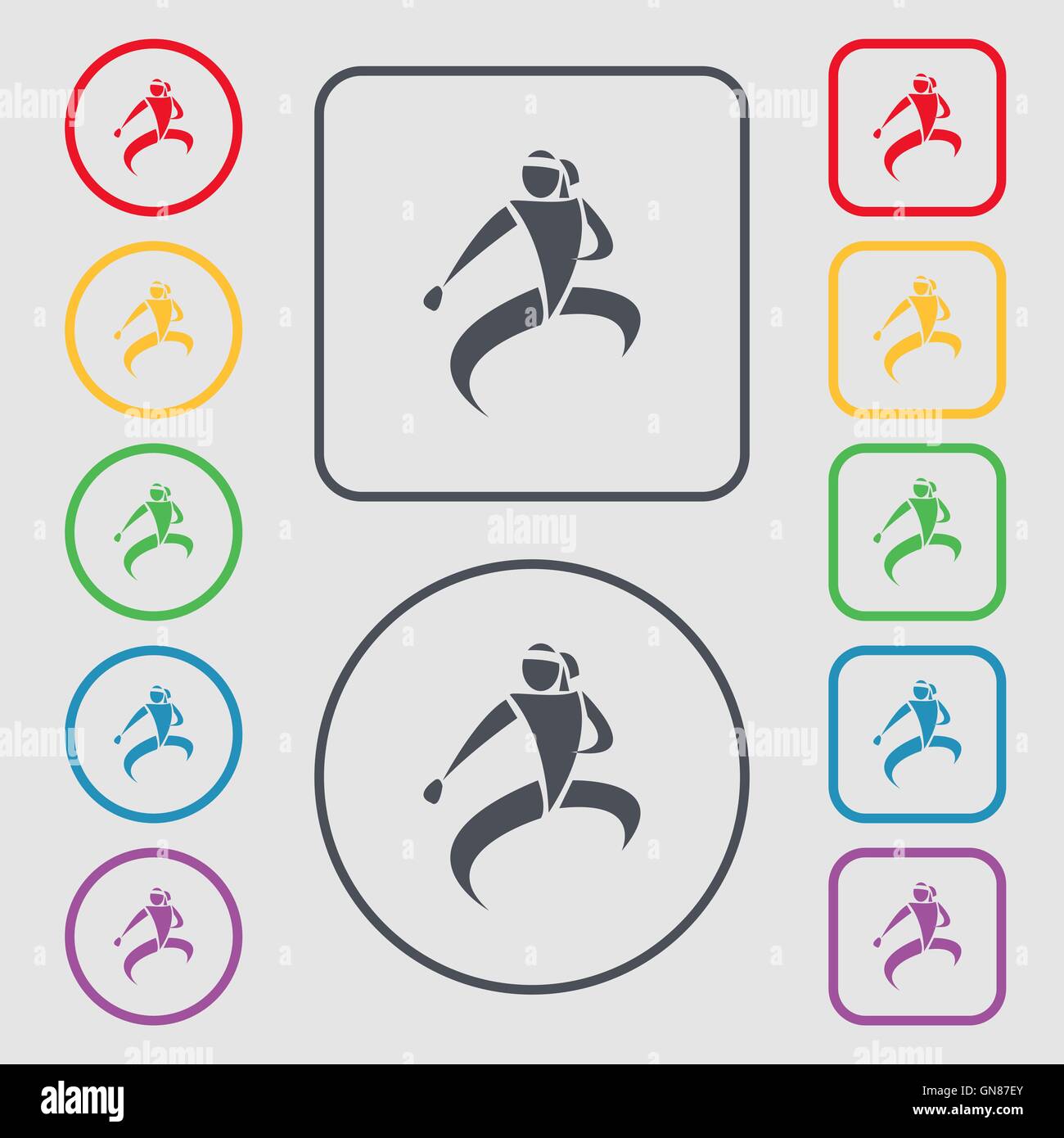 Karate kick Symbol Zeichen. Symbol auf der Runde und quadratische ...