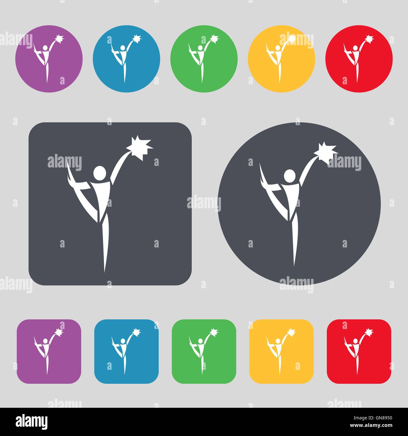 Cheerleader-Symbol Zeichen. Ein Satz von 12 farbige Tasten. Flaches ...