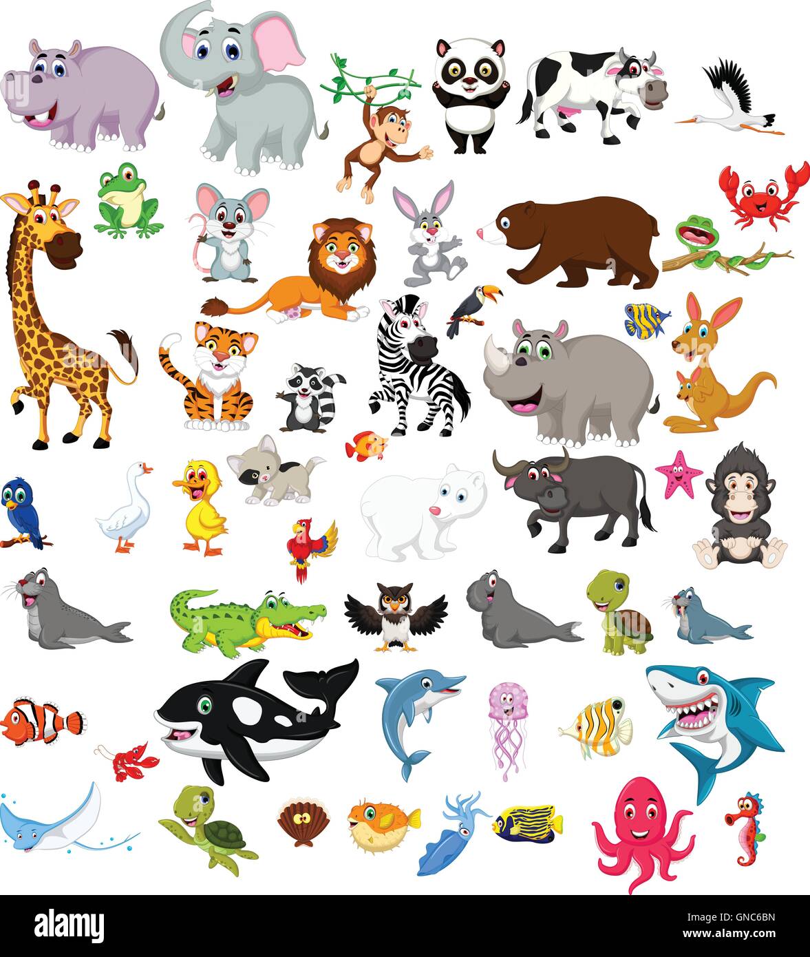 große Tiere Cartoon-Satz Stock-Vektorgrafik - Alamy