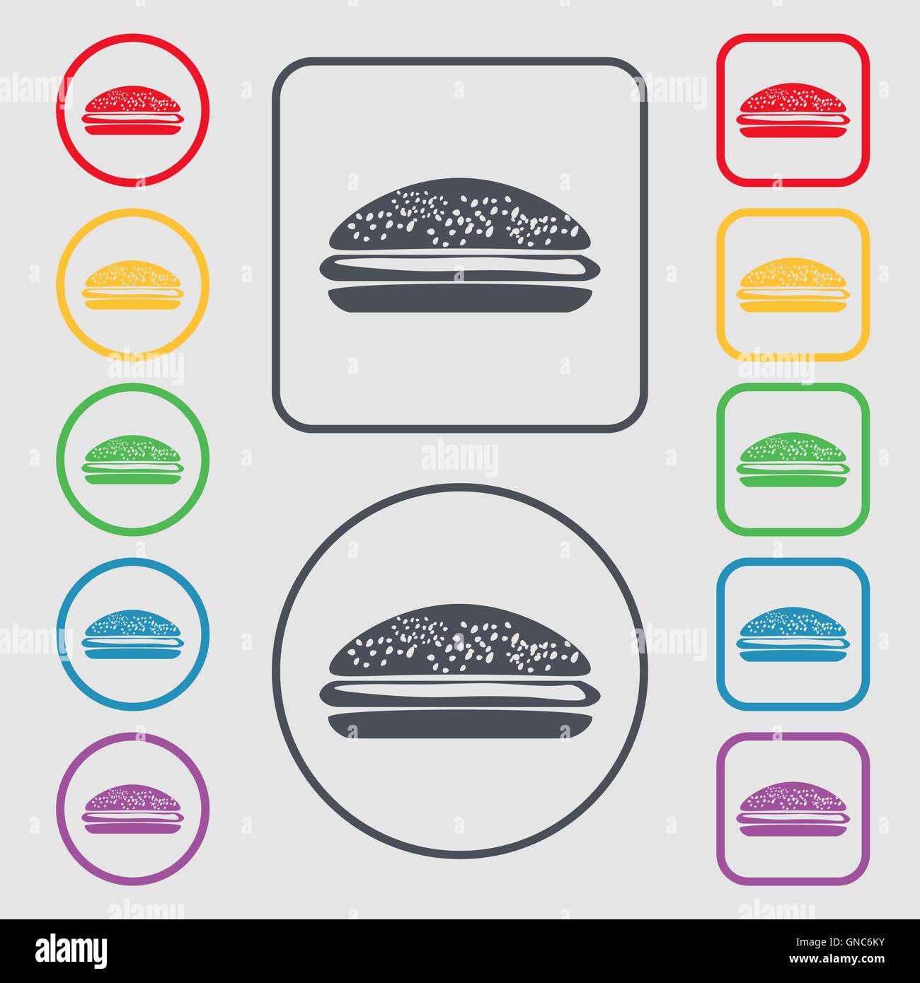 Burger, Hamburger Symbol Zeichen. Symbol auf der Runde und quadratische ...