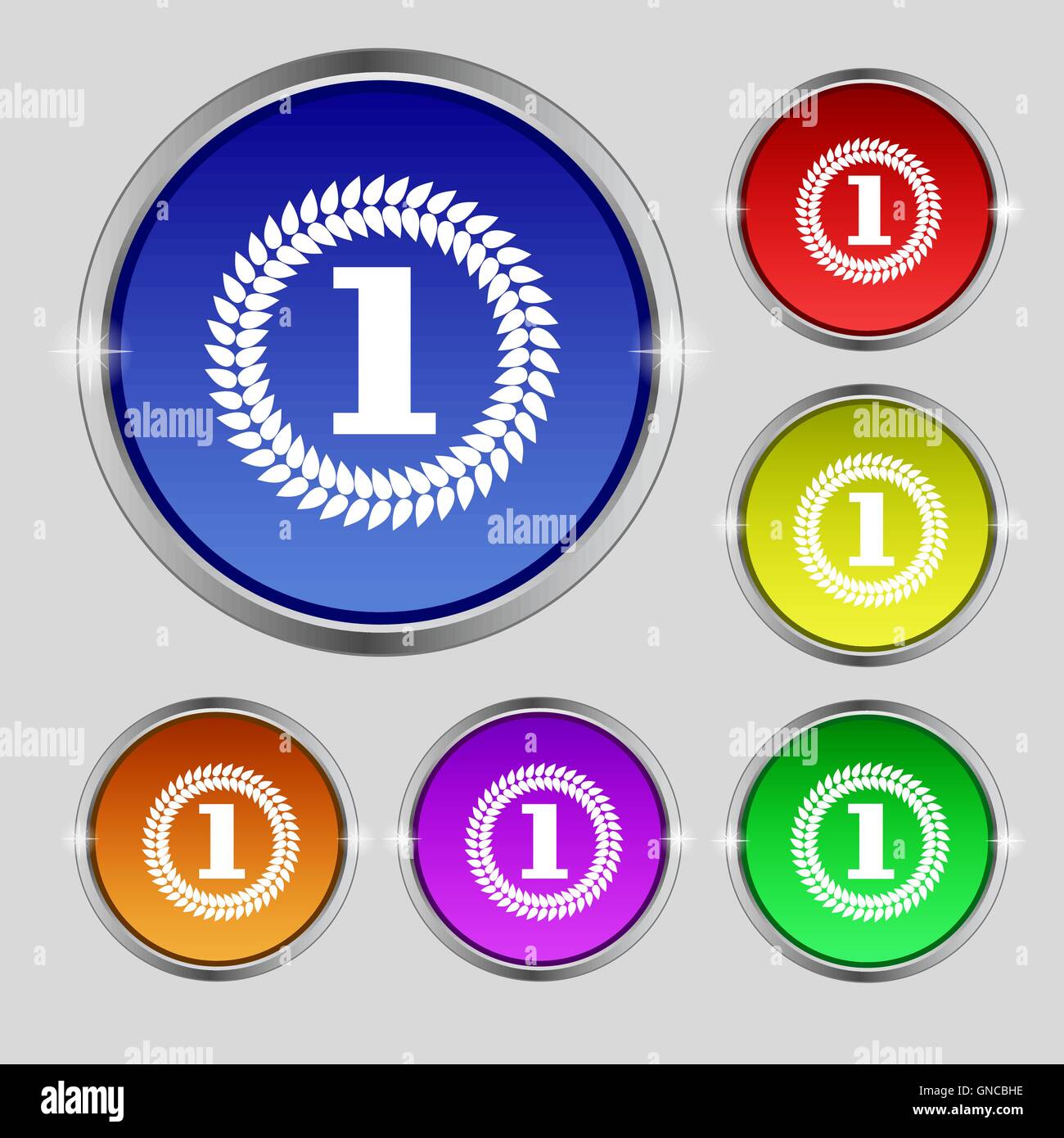 Medaille, Auszeichnung, erste Symbol Zeichen. Rundes Symbol auf hellen bunten Knöpfen. Vektor ...