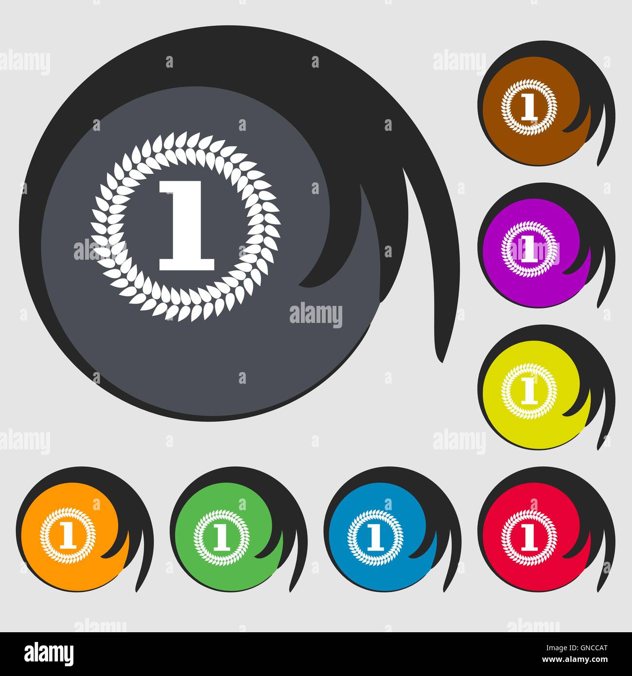 Medaille, Auszeichnung, erste Zeichen Symbol. Symbole auf acht farbigen Tasten. Vektor Stock ...