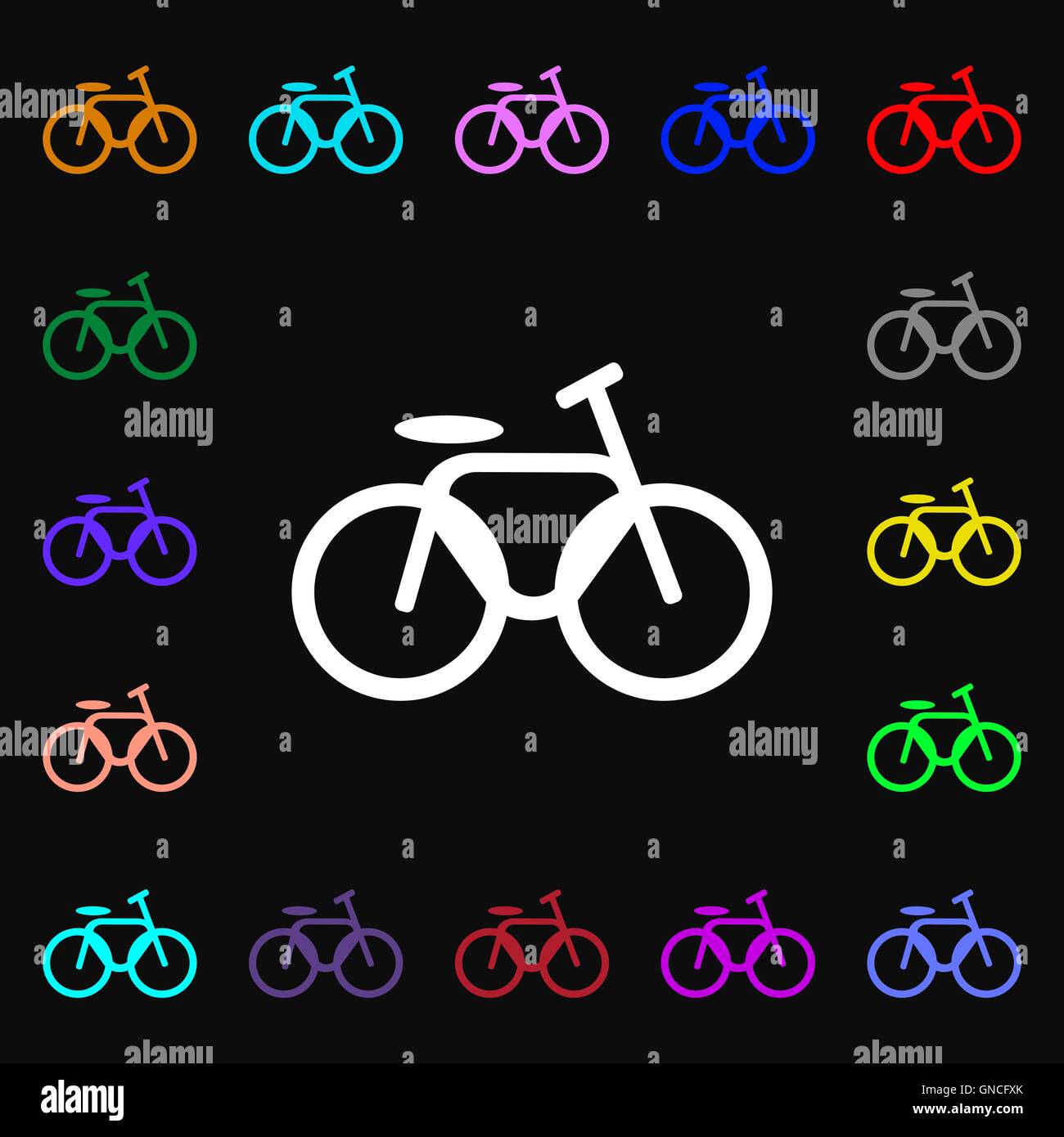 Fahrrad, Fahrrad-Symbol Zeichen. Viele bunte Symbole für Ihr Design ...